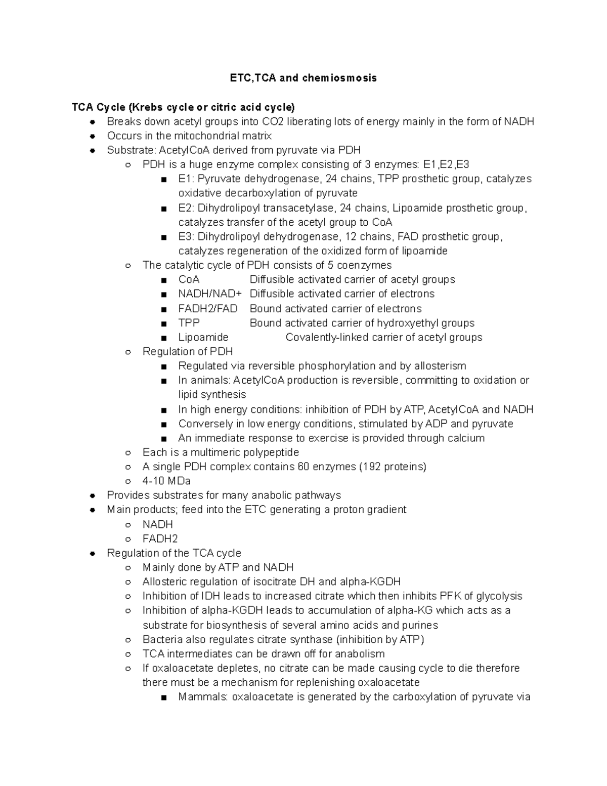 Lecture 8 and 9 ETC, TCA and chemiosmosis - ETC,TCA and chemiosmosis ...