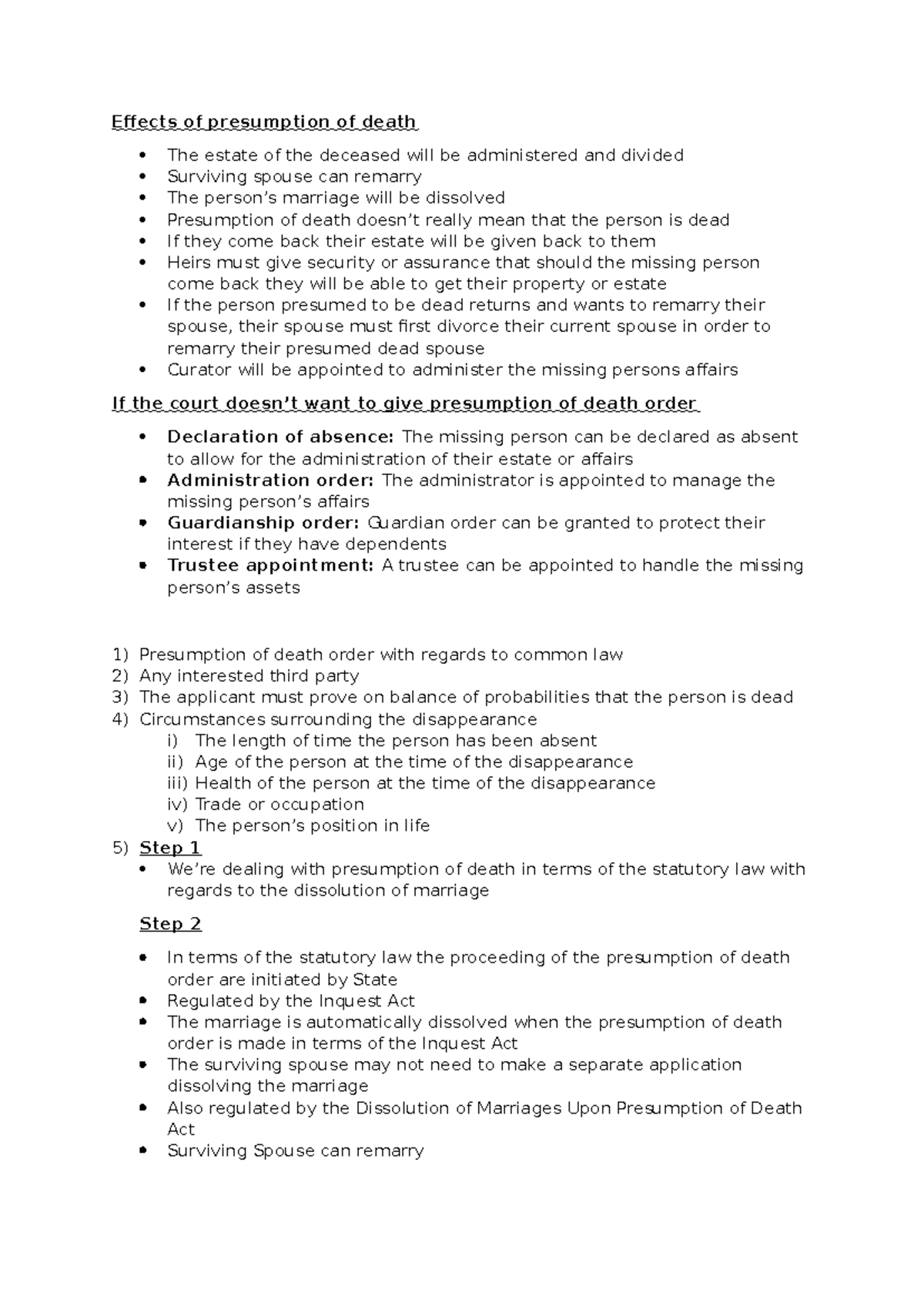 End of legal personality practice - Effects of presumption of death The ...