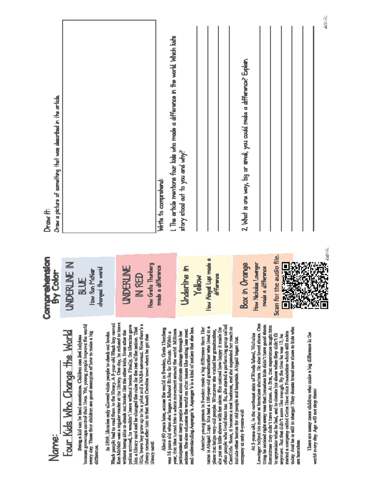 4 kids - Practica_reading - Comprehension Draw It: Name: Color Draw a ...
