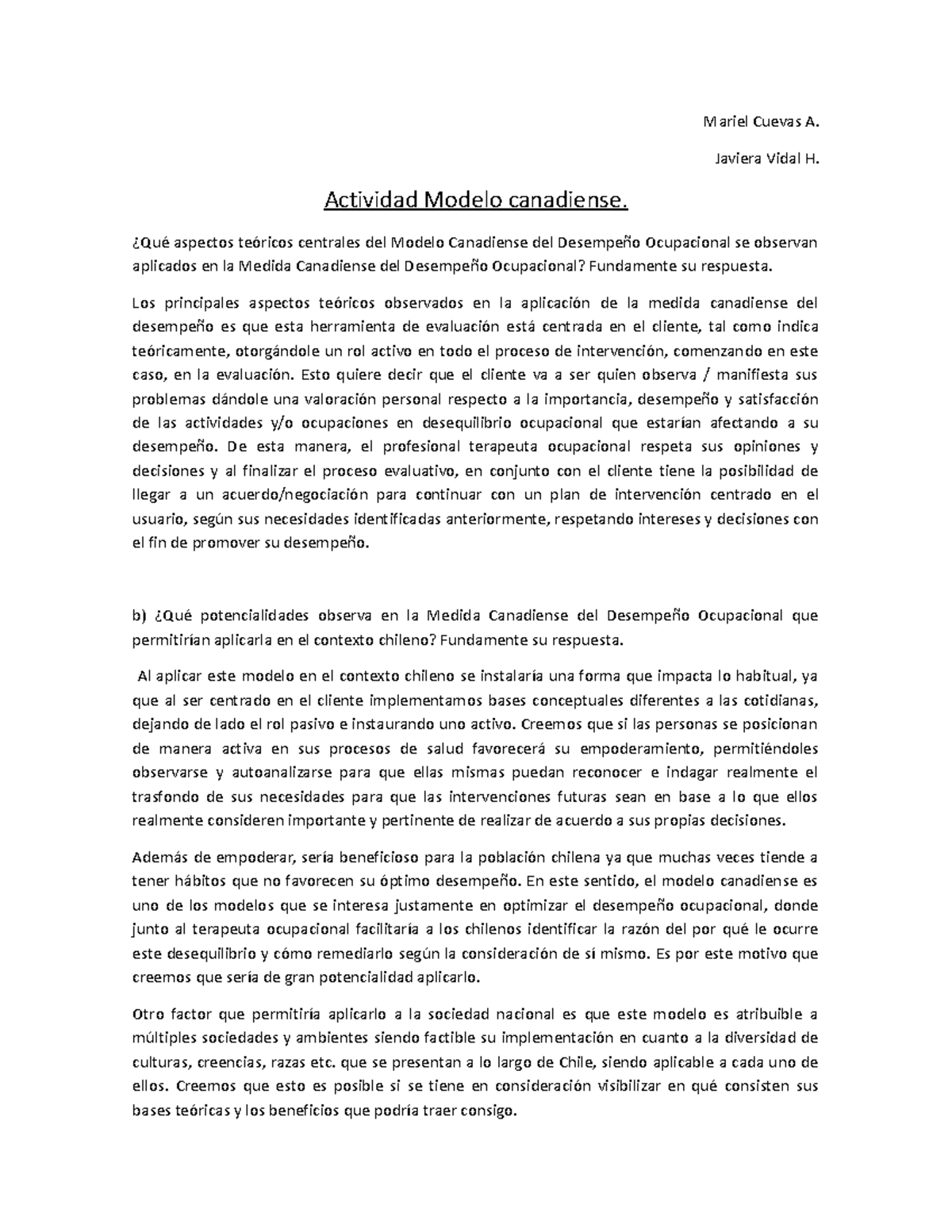 Act. M - Actividad que da ejemplos del modelo canadiense - Mariel ...