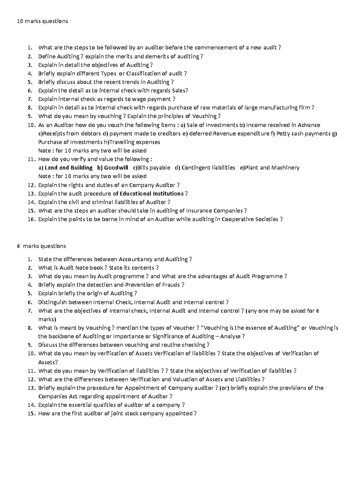 Important questions of Auditing - 10 marks questions What are the steps ...