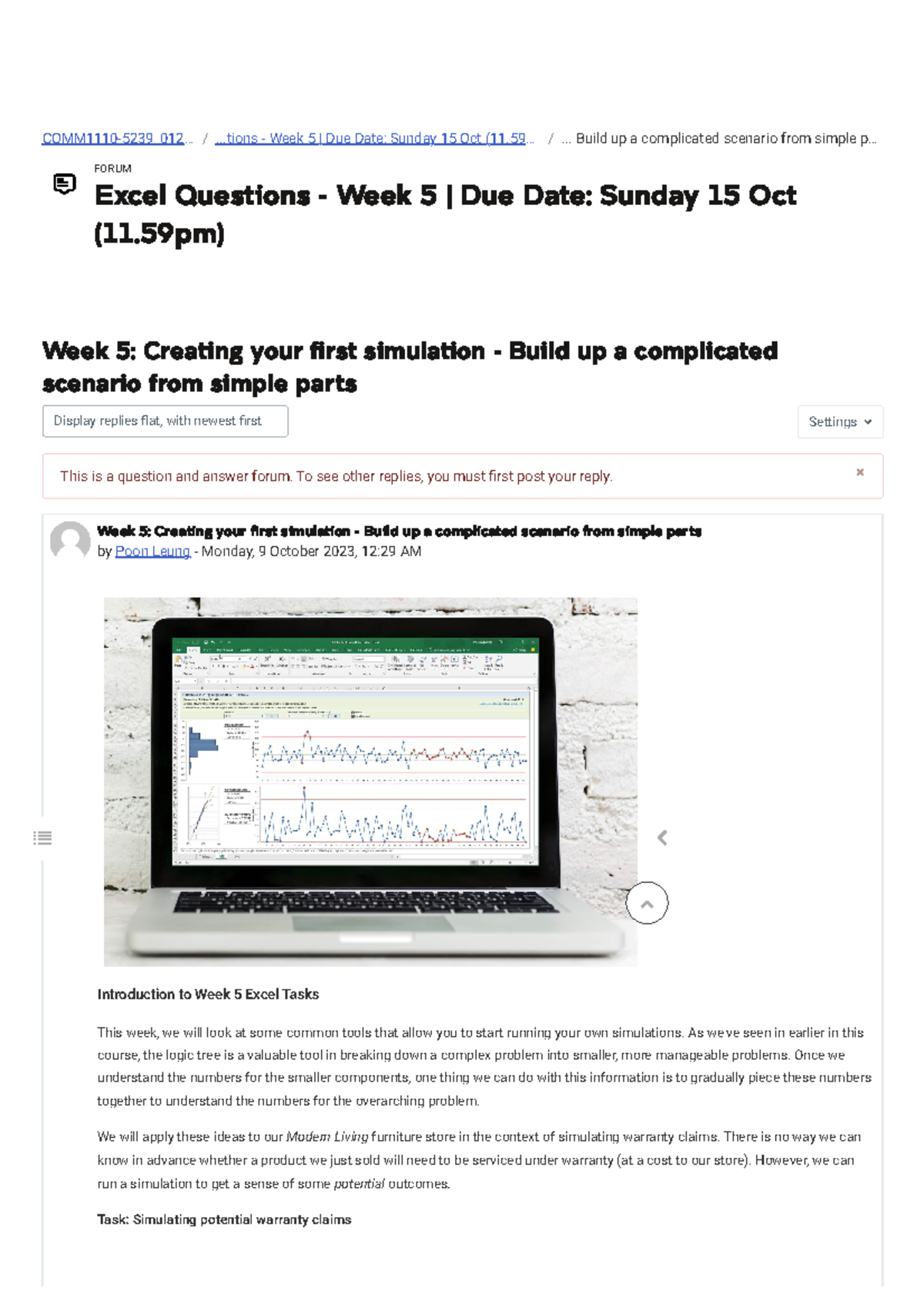 COMM1110-5239 01247 Week 5 Creating your first simulation - Build up a ...