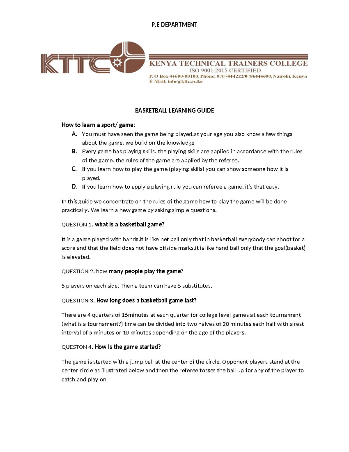 Basketball Learning Guide - BASKETBALL LEARNING GUIDE How to learn a ...