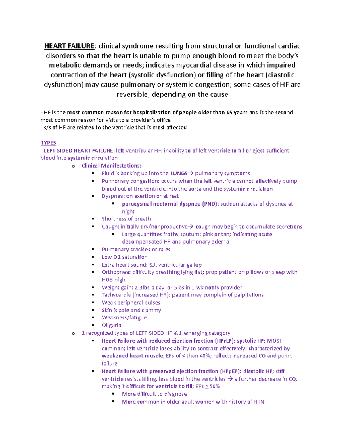 Heart Failure concept map - HEART FAILURE: clinical syndrome resulting ...