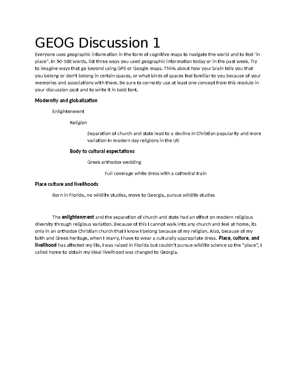 Example disscussion - GEOG Discussion 1 Everyone uses geographic ...