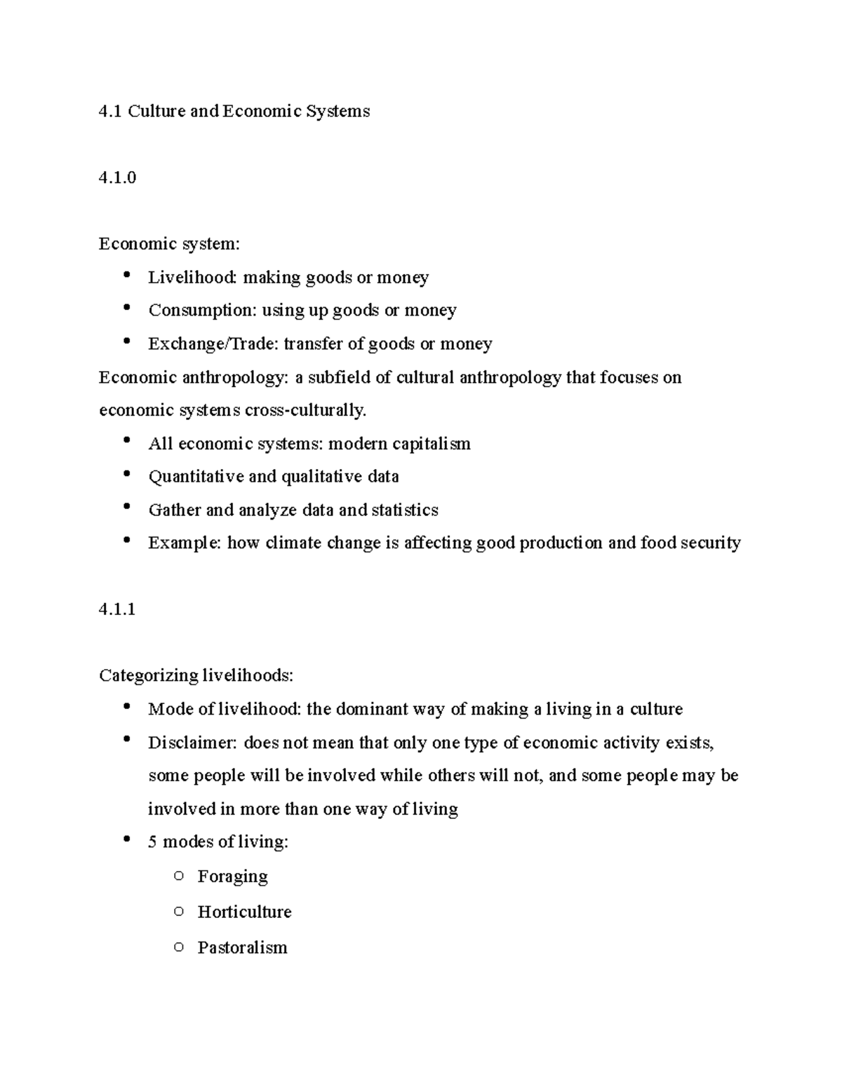 Anthro - LEC3CH4 - chapter 4 notes - 4 Culture and Economic Systems ...