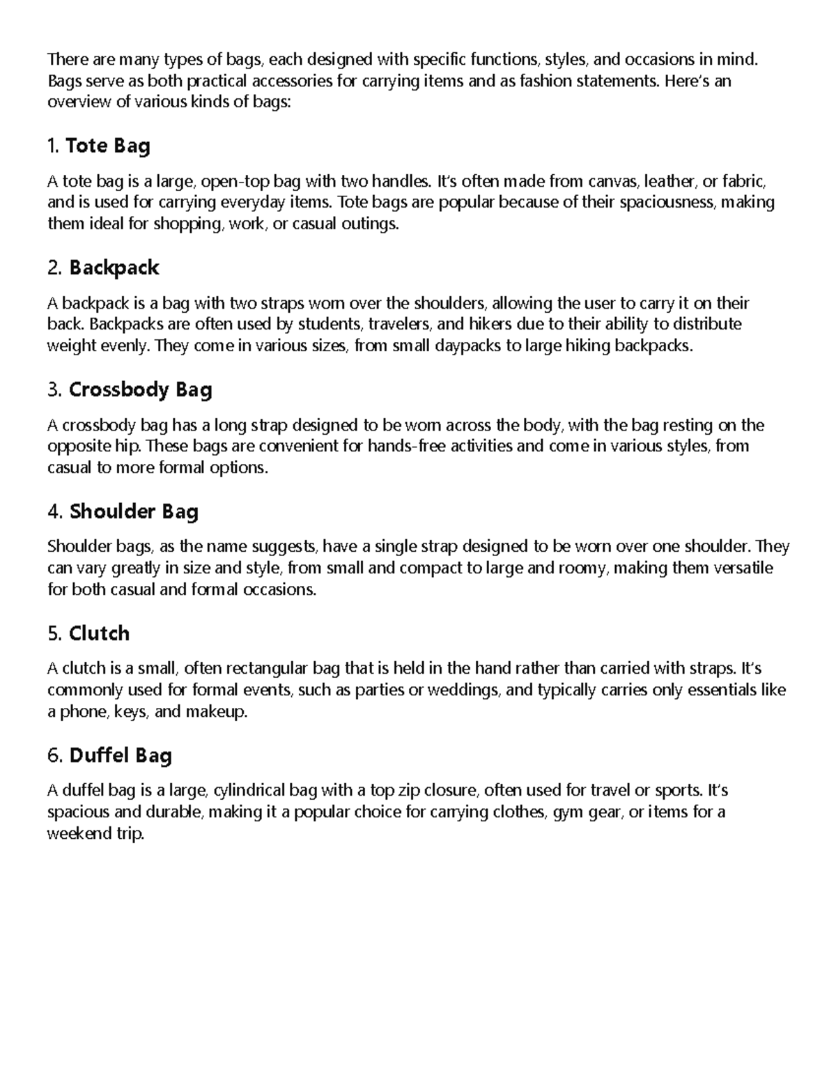 A - eng - There are many types of bags, each designed with specific ...