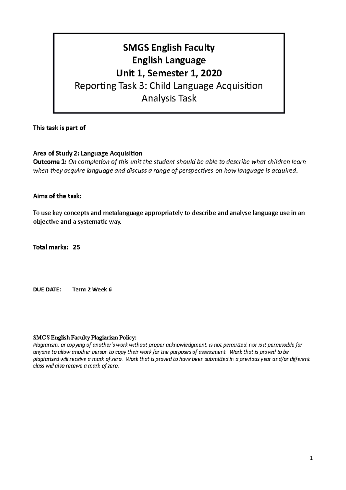 2020 RT3 - CLA Analysis - SMGS English Faculty English Language Unit 1 ...