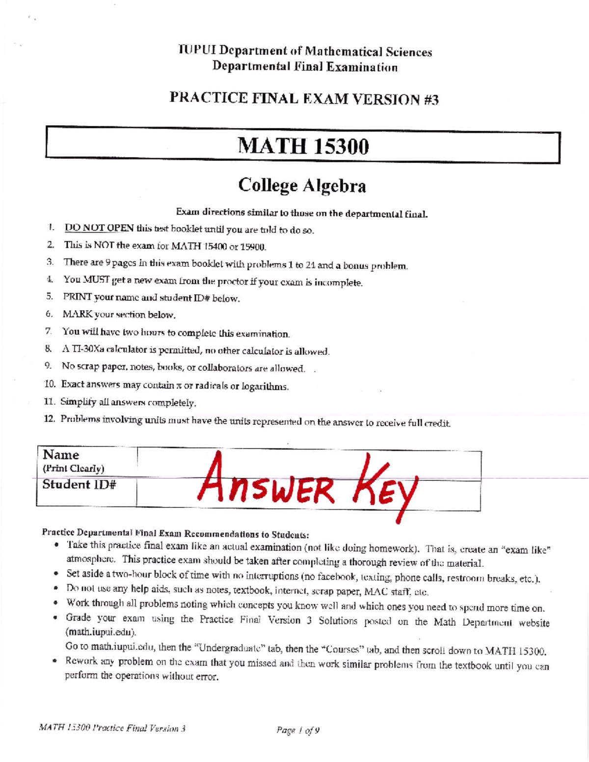 15300 Practice Final Version 3 Step By Step Solutions15300 Practice