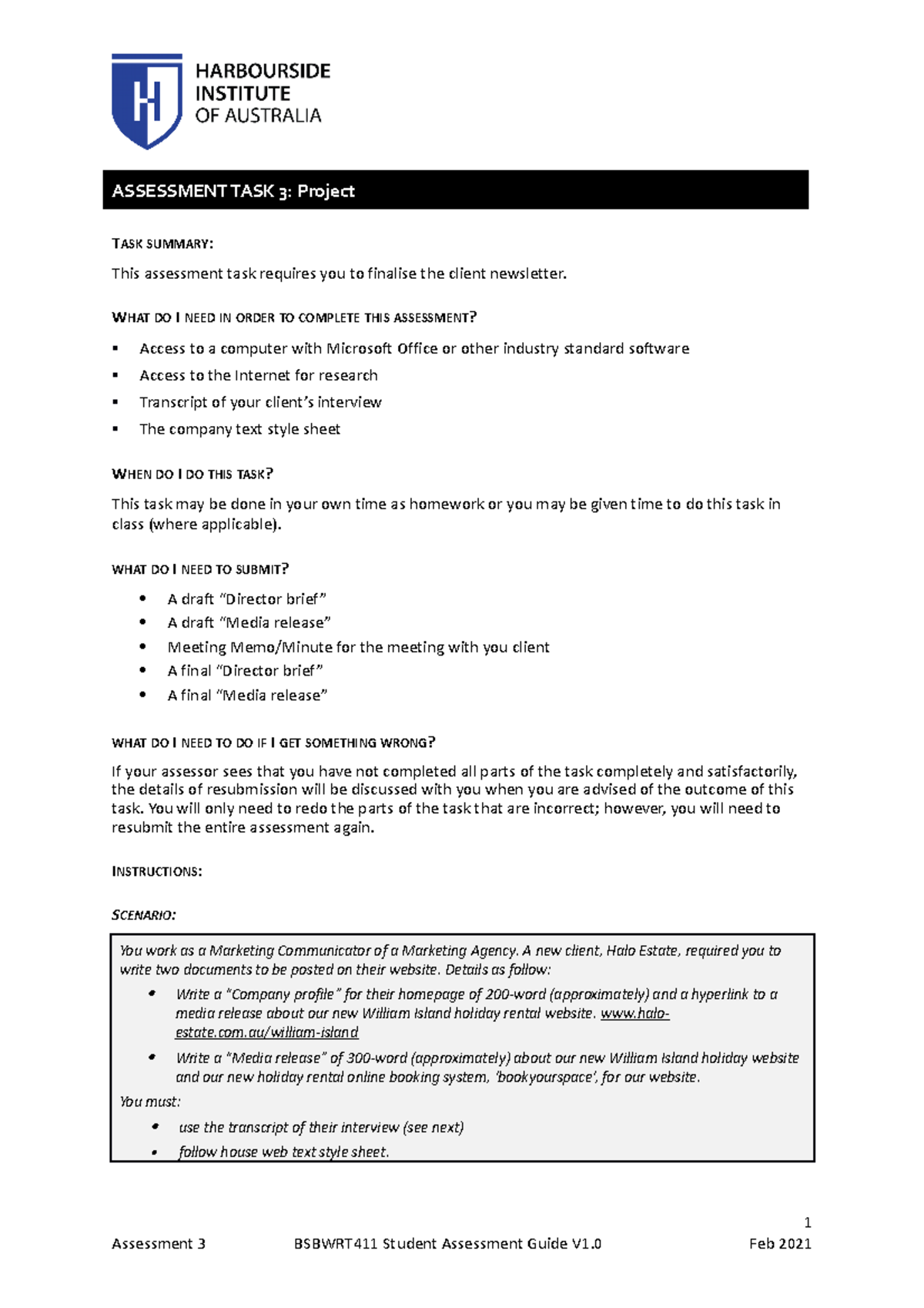 Bsbwrt 411 Assessment Task 3 - ASSESSMENT TASK 3: Project TASK SUMMARY: This assessment task ...