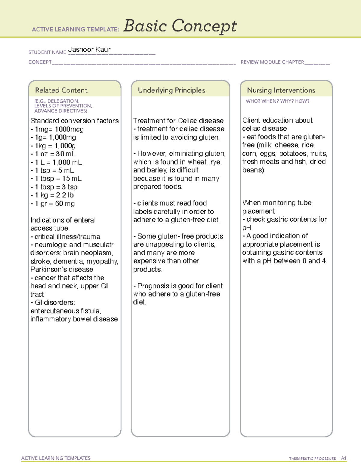 Basic care and comfort - ACTIVE LEARNING TEMPLATES THERAPEUTIC ...