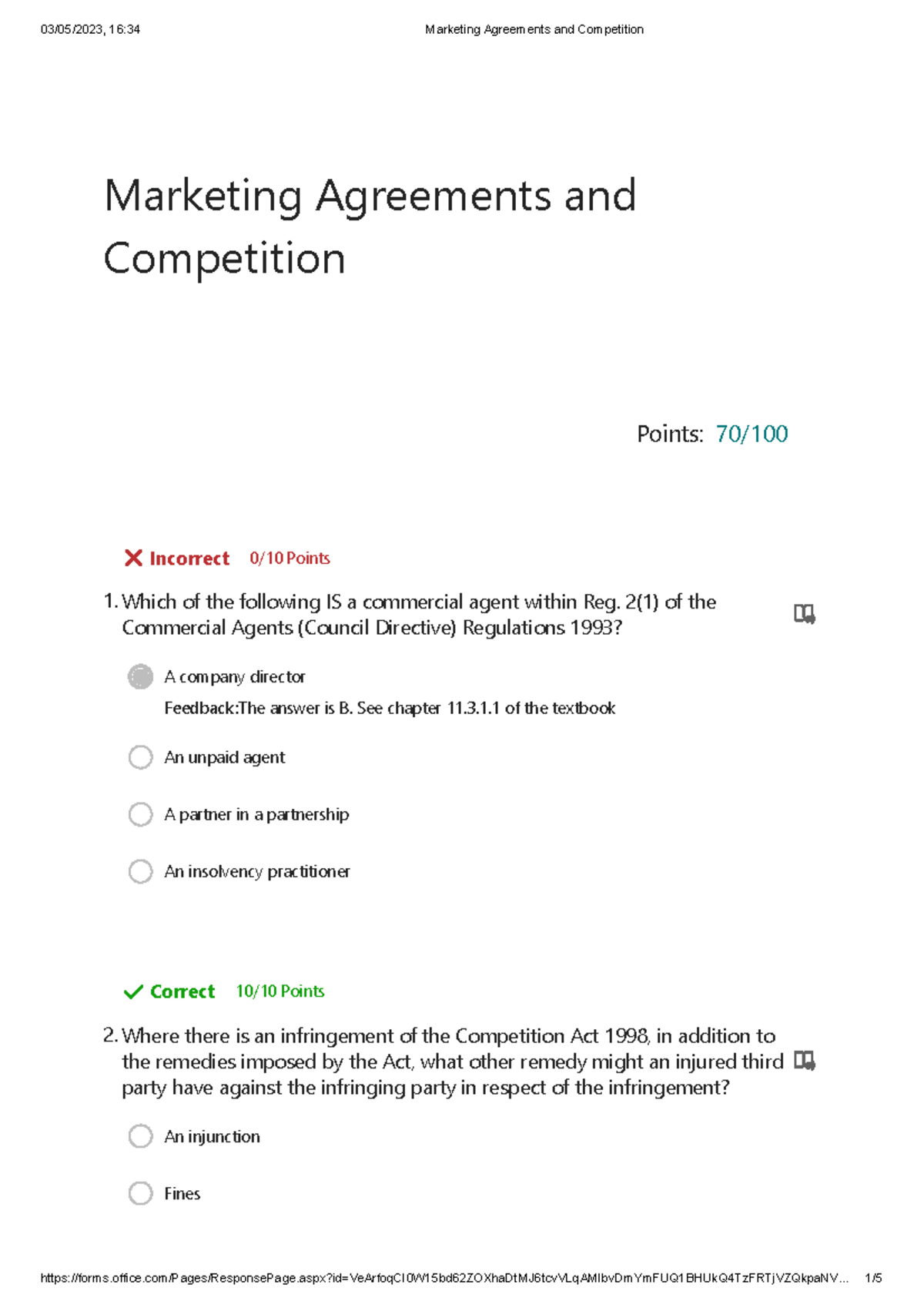 Marketing Agreements and Competition MCQ - Marketing Agreements and ...
