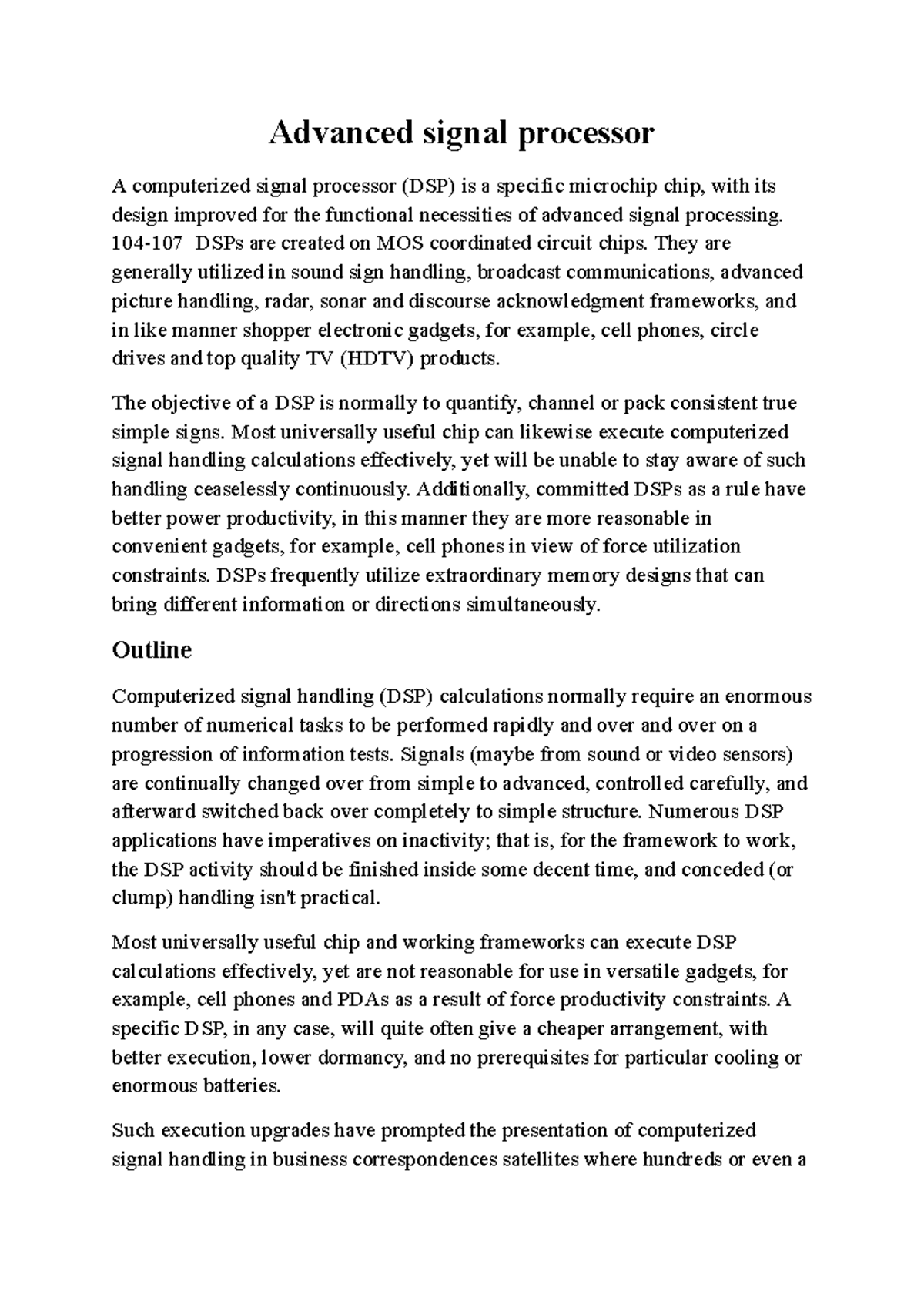 Advanced signal processor - 104-107 DSPs are created on MOS coordinated ...