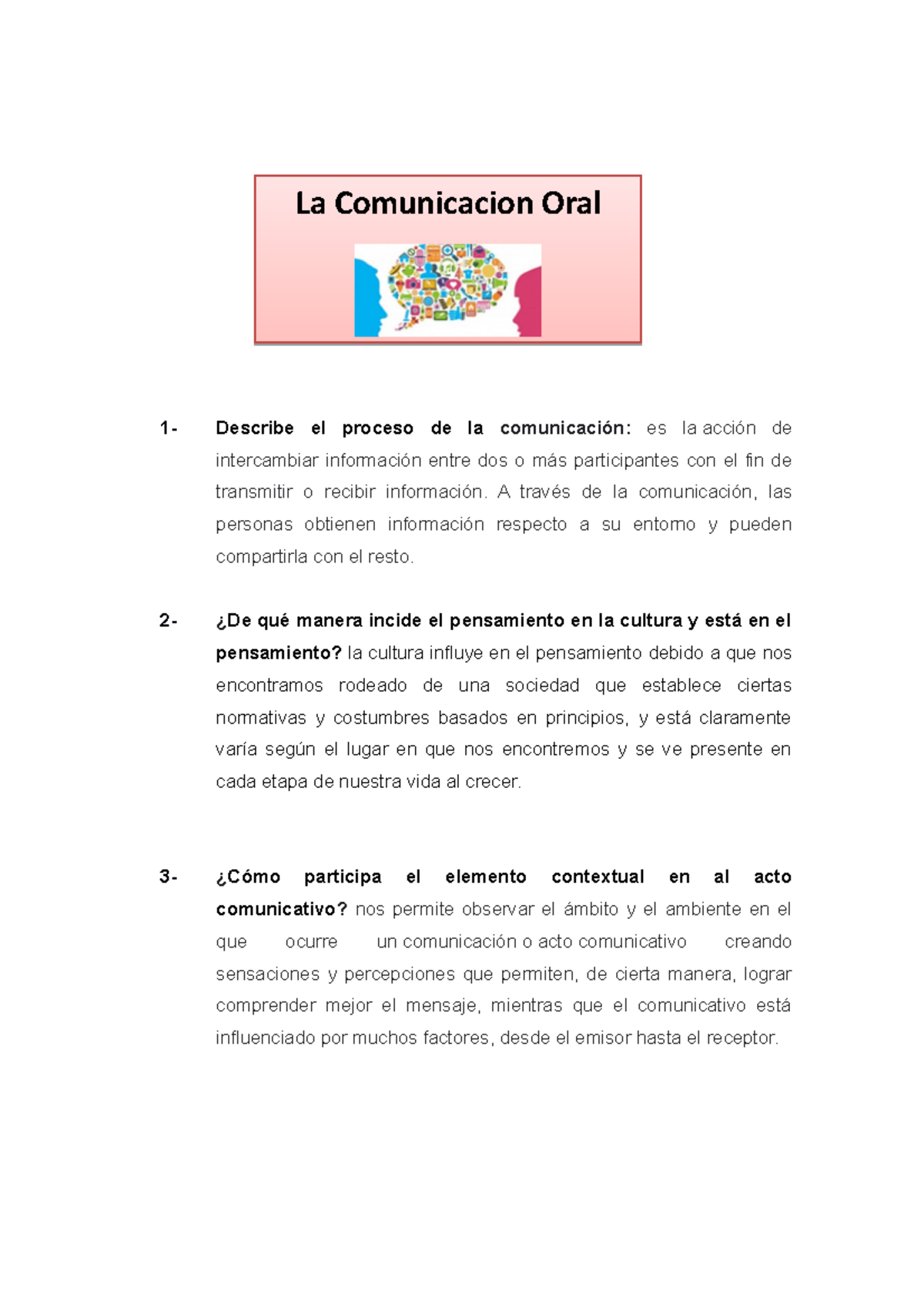 La comunicacion - 1- Describe el proceso de la comunicación: es la ...