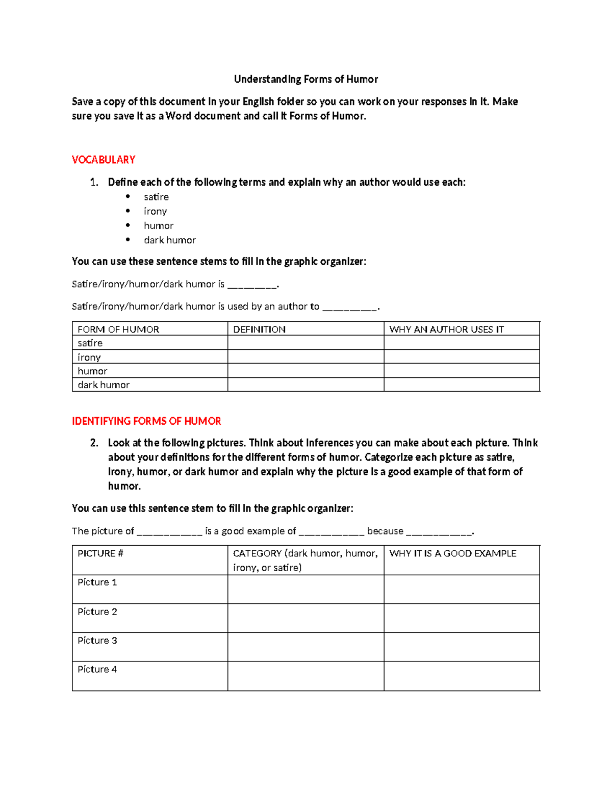 Forms of Humor - Notes in class - Understanding Forms of Humor Save a ...