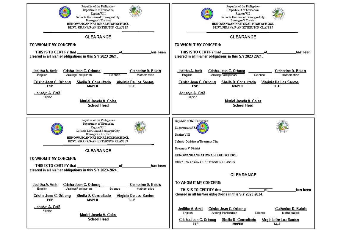 Clearance - ..... - Republic of the Philippines Department of Education ...