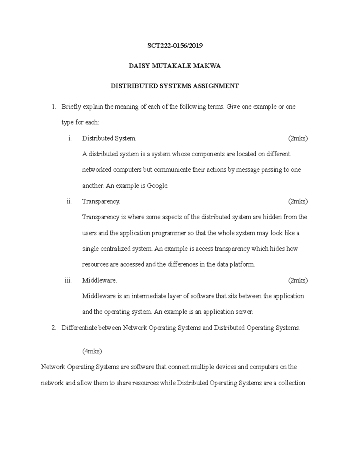 Distributed systems - good notes - SCT222-0156/ DAISY MUTAKALE MAKWA ...