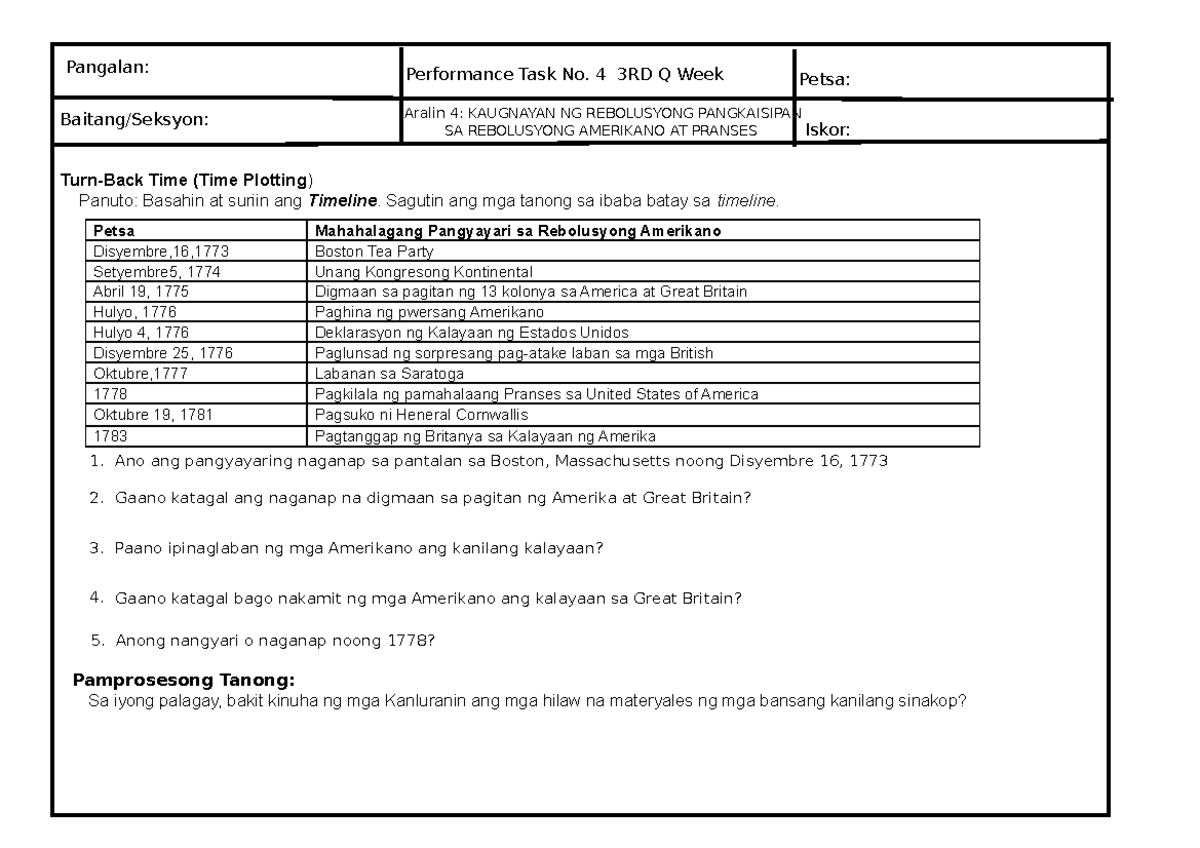 P - hahahaha - Turn-Back Time (Time Plotting) Panuto: Basahin at suriin ...
