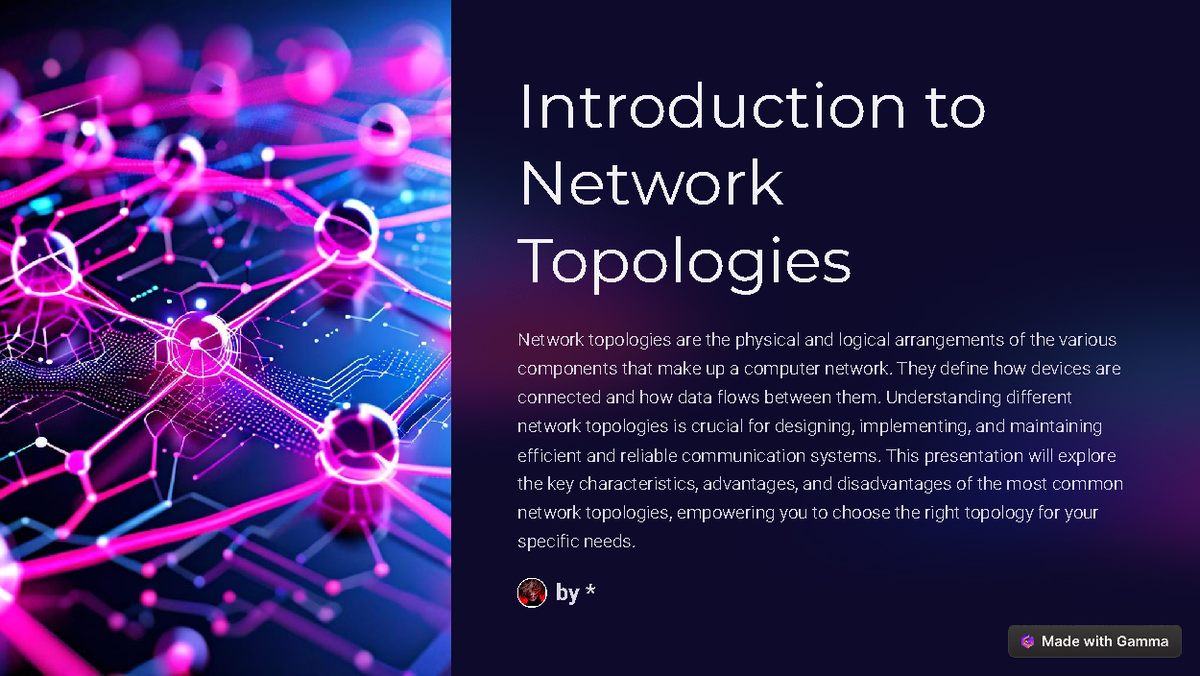 Introduction to Network Topologies - Introduction to Network Topologies Network topologies are ...