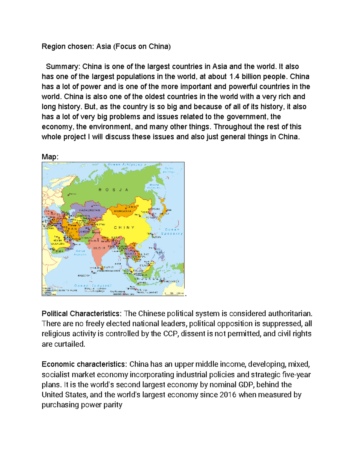 Region chosen Asia (Focus on China) - Region chosen: Asia (Focus on ...