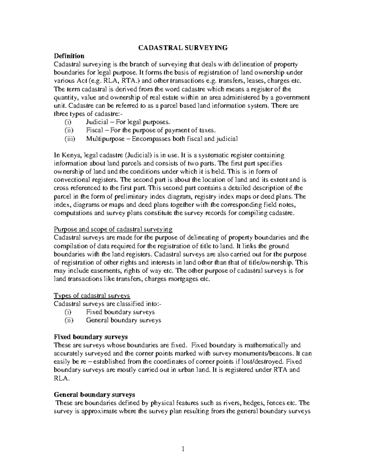 Cadastral Surveying support - CADASTRAL SURVEYING Definition Cadastral ...