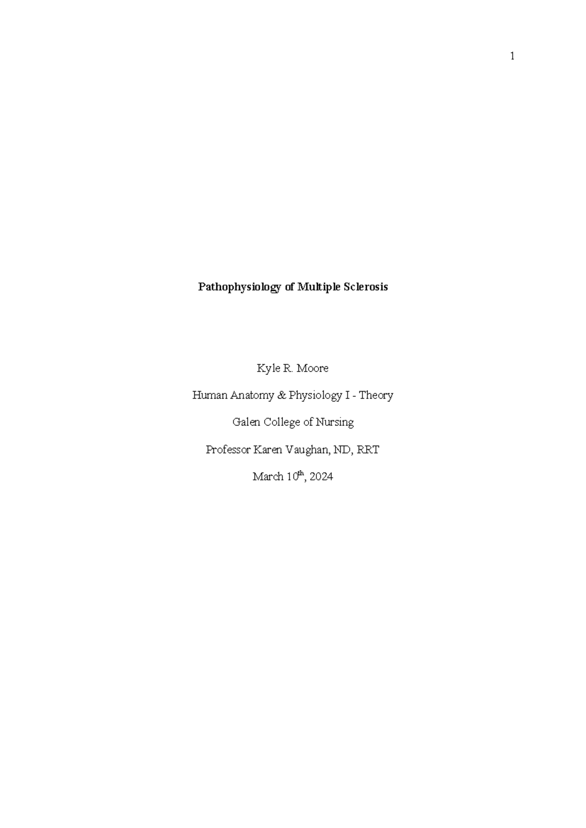 Patho Paper-Multiple Sclerosis - Pathophysiology of Multiple Sclerosis ...