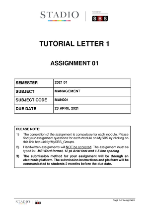 MAN100 2024 01 ASMT - ©STADIO Assignment – 2024 Semester 1 MAN100 ...
