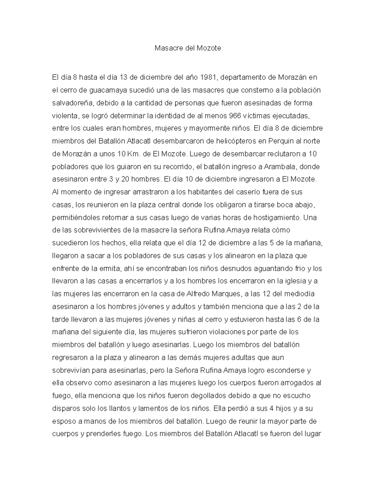 Masacre del Mozote - lllllll - Masacre del Mozote El día 8 hasta el día ...