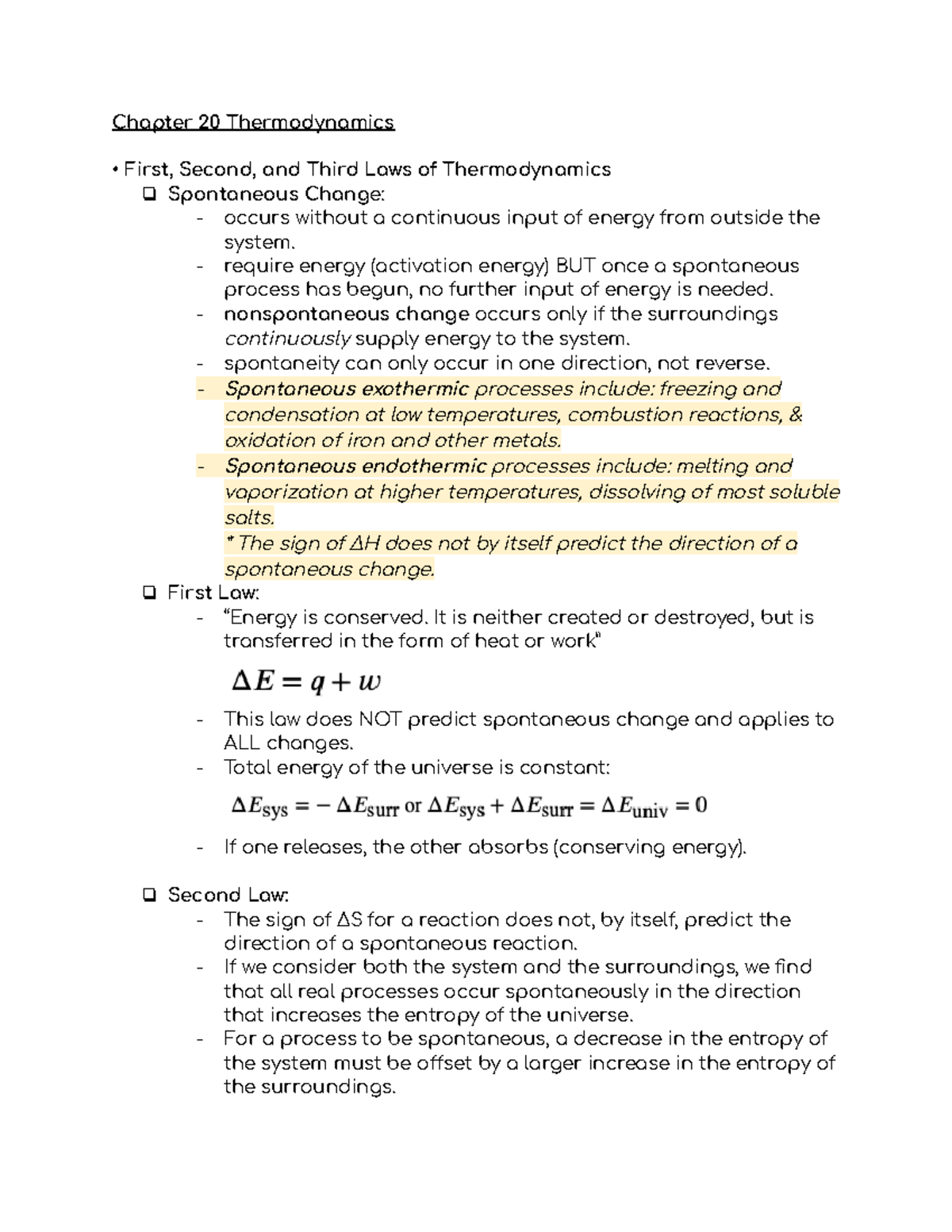 Thermodynamics Laws and Entropy in Chemistry - Studocu