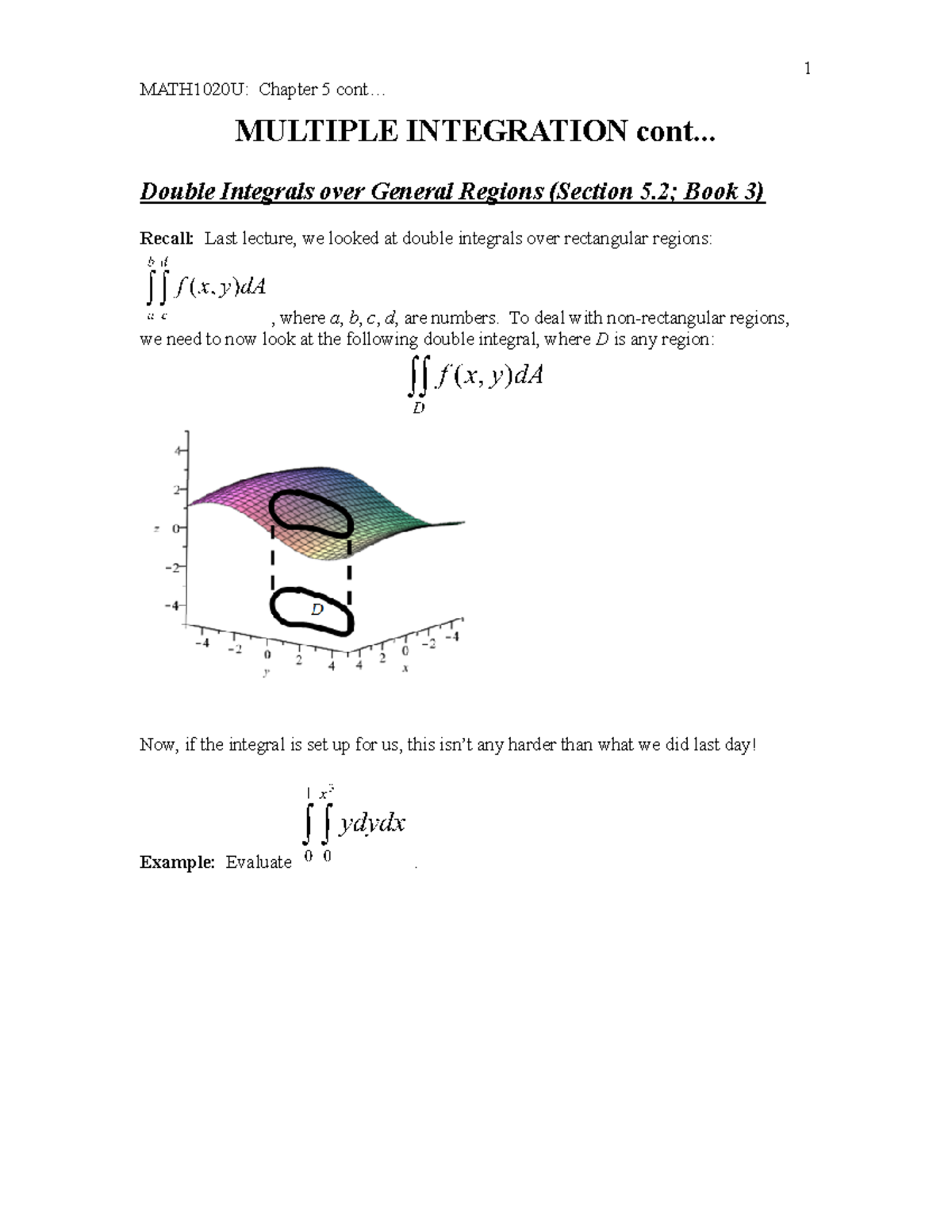 Mod9b multintgeneral - calculus 2 notes - MATH1020U: Chapter 5 cont ...