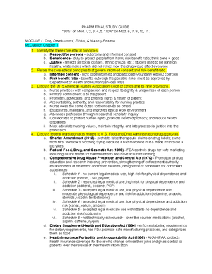 Pharmacology Final EXAM Study Guide - PHARMACOLOGY FINAL EXAM STUDY GUIDE-100 POINTS Schedule ...