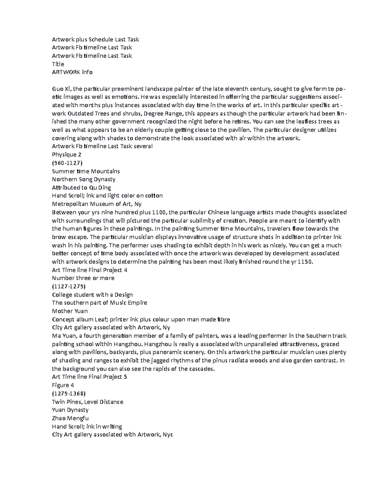 ART 101 Art and Timeline Final Project - Artwork plus Schedule Last ...