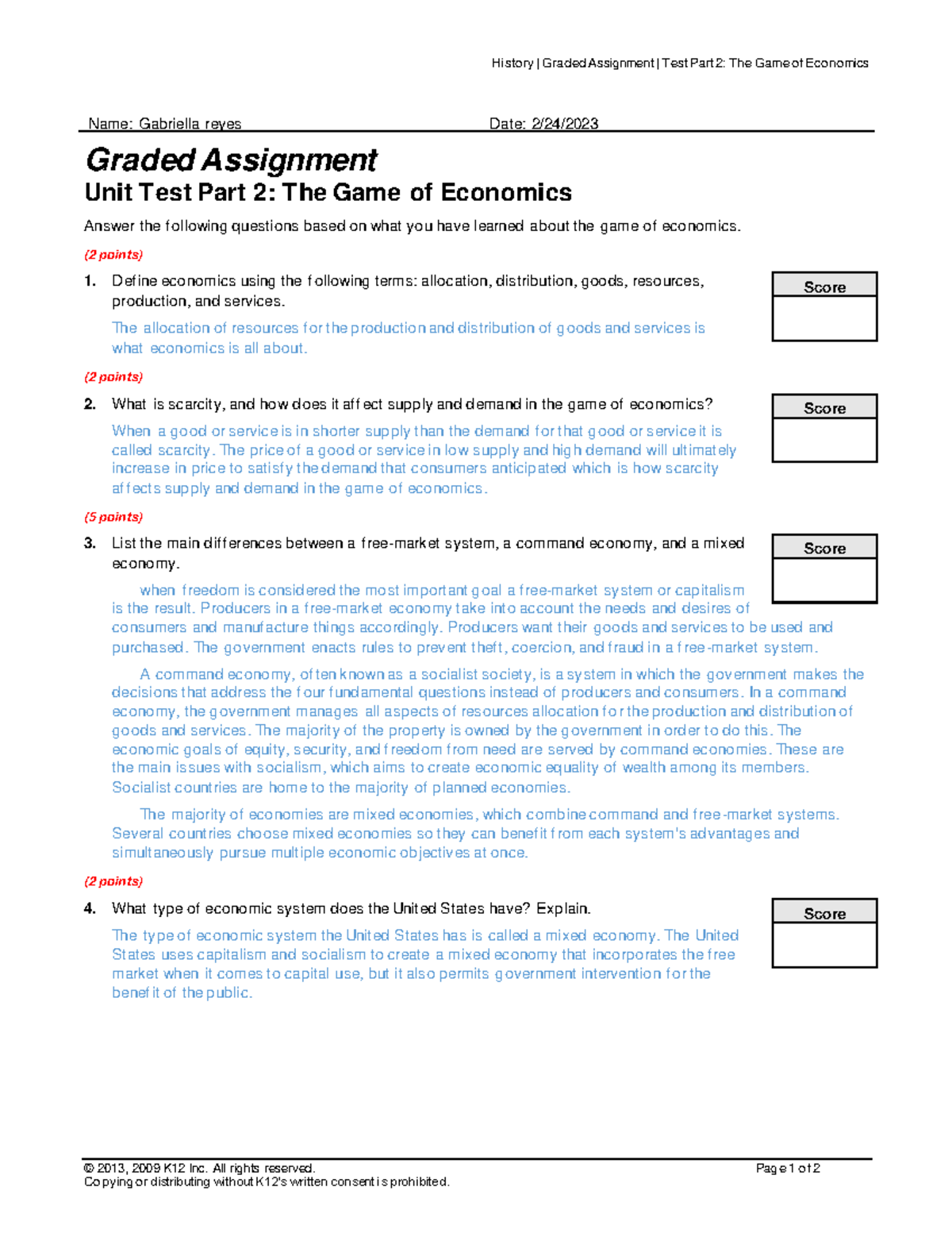 1.13 Unit Test The Game of Economics - Part 2 - History | Graded ...
