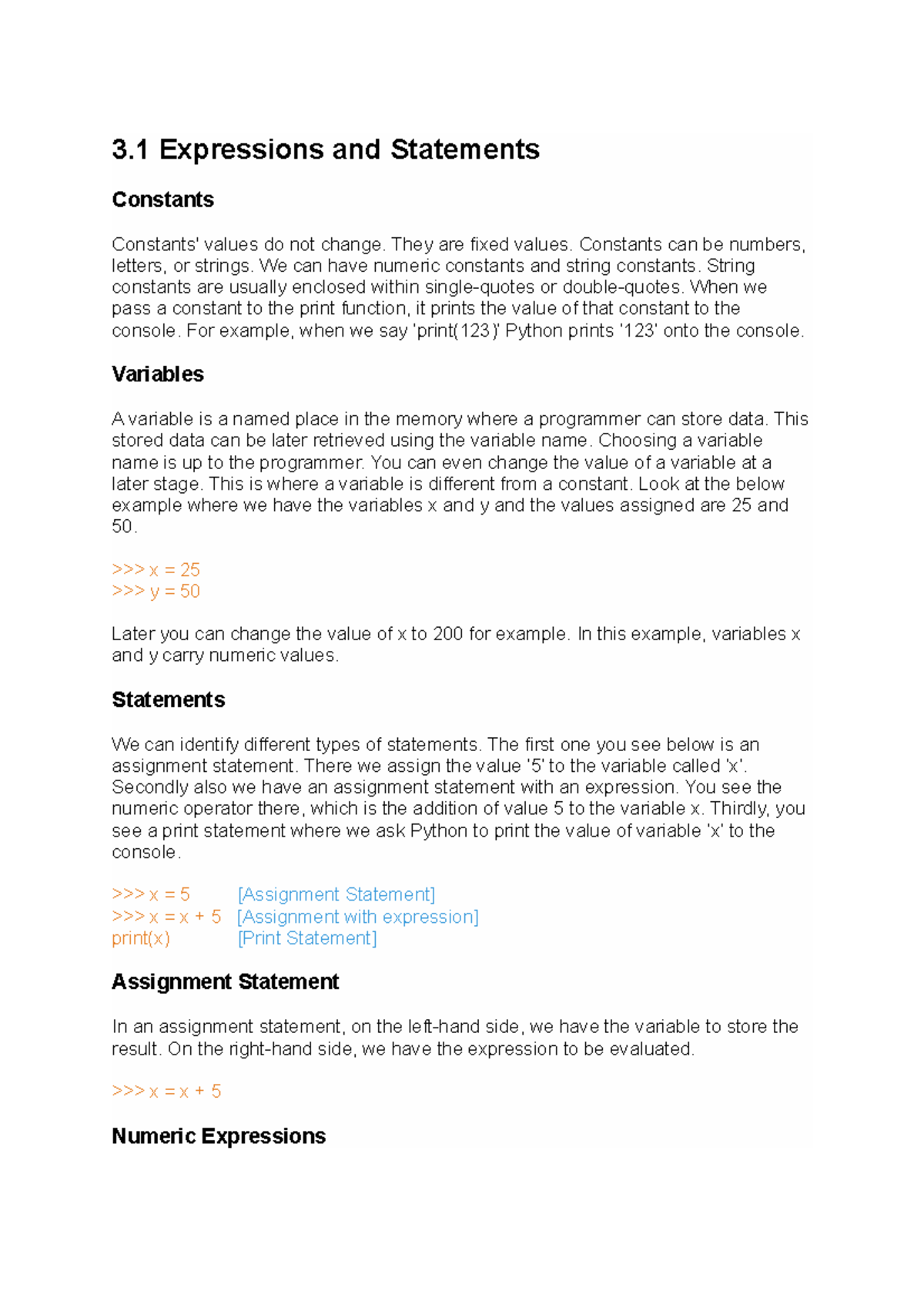 Expressin and symbols 3 - 3 Expressions and Statements Constants ...