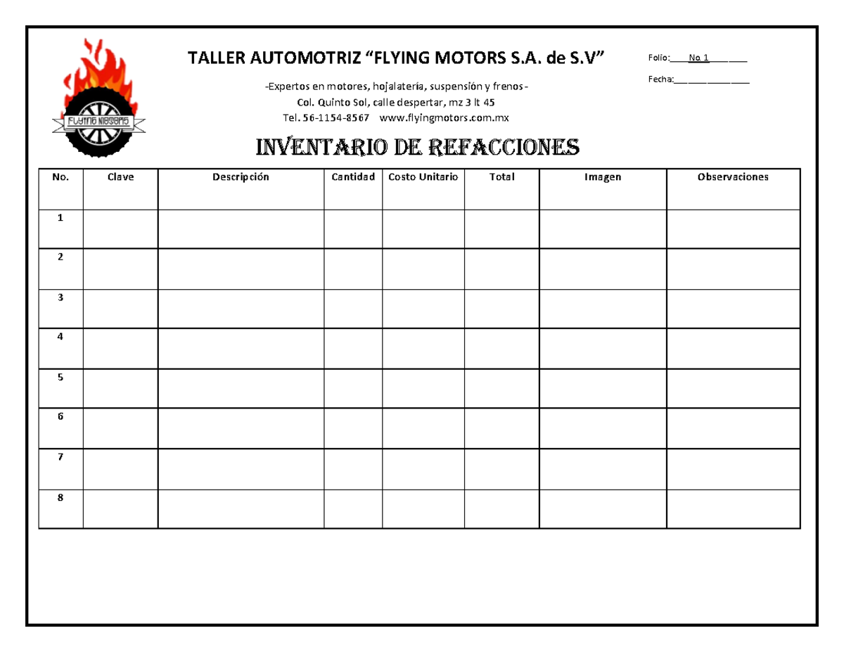 Inventario DE Refacciones - Automotriz - No. Clave Descripción Cantidad ...