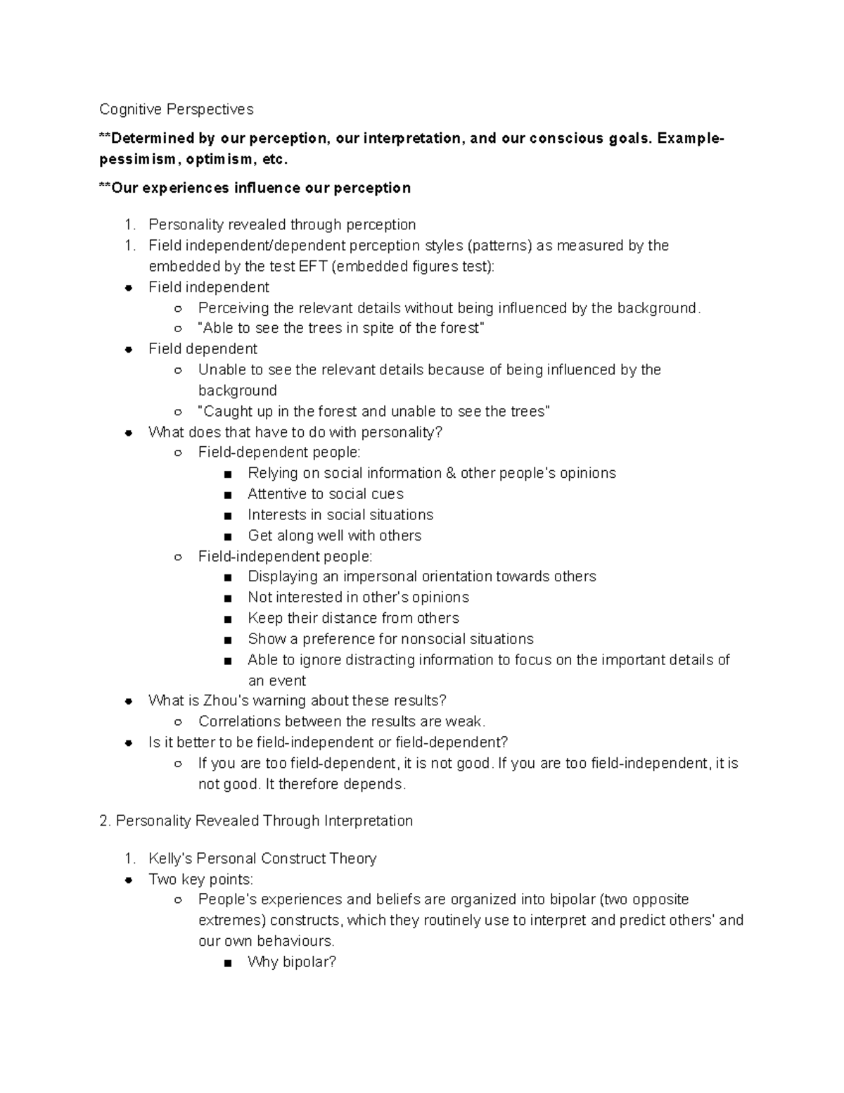 Cognitive Perspectives - Cognitive Perspectives **Determined by our ...