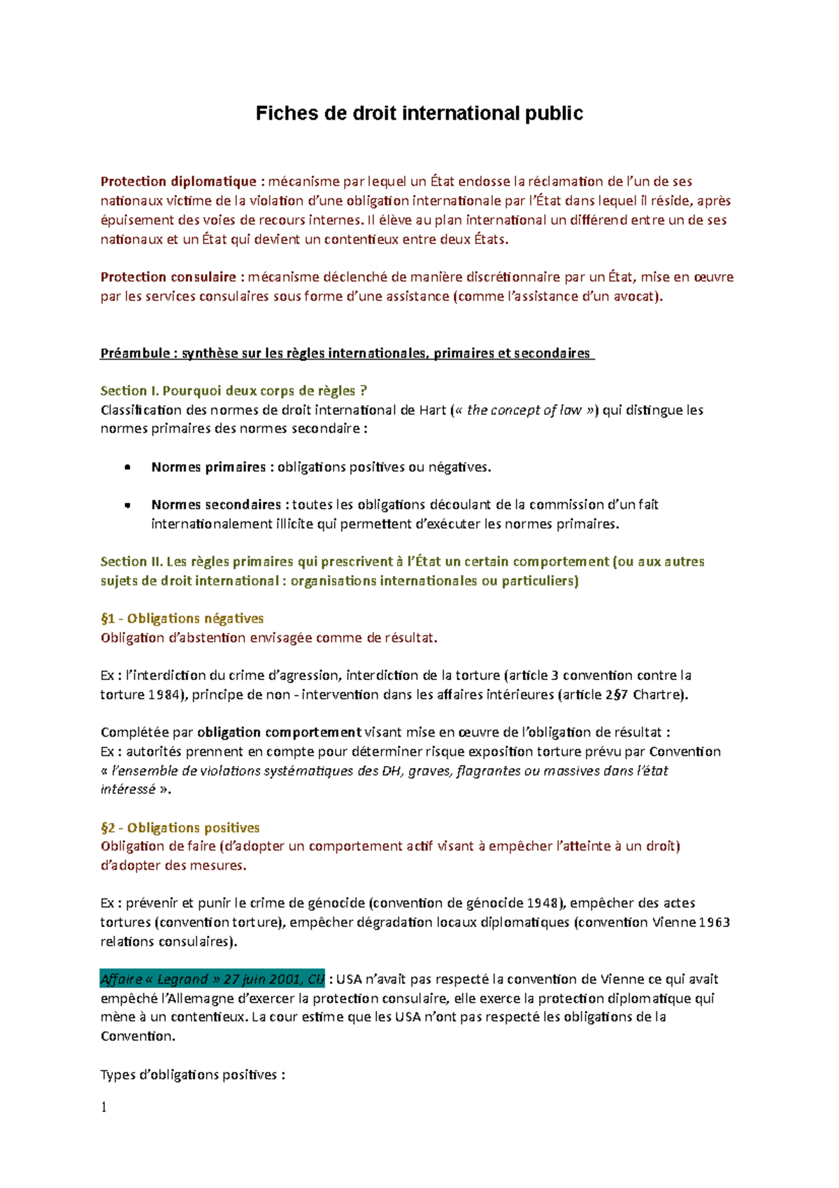 Fiches DIP - oui - Fiches de droit international public Protection diplomatique : mécanisme par ...