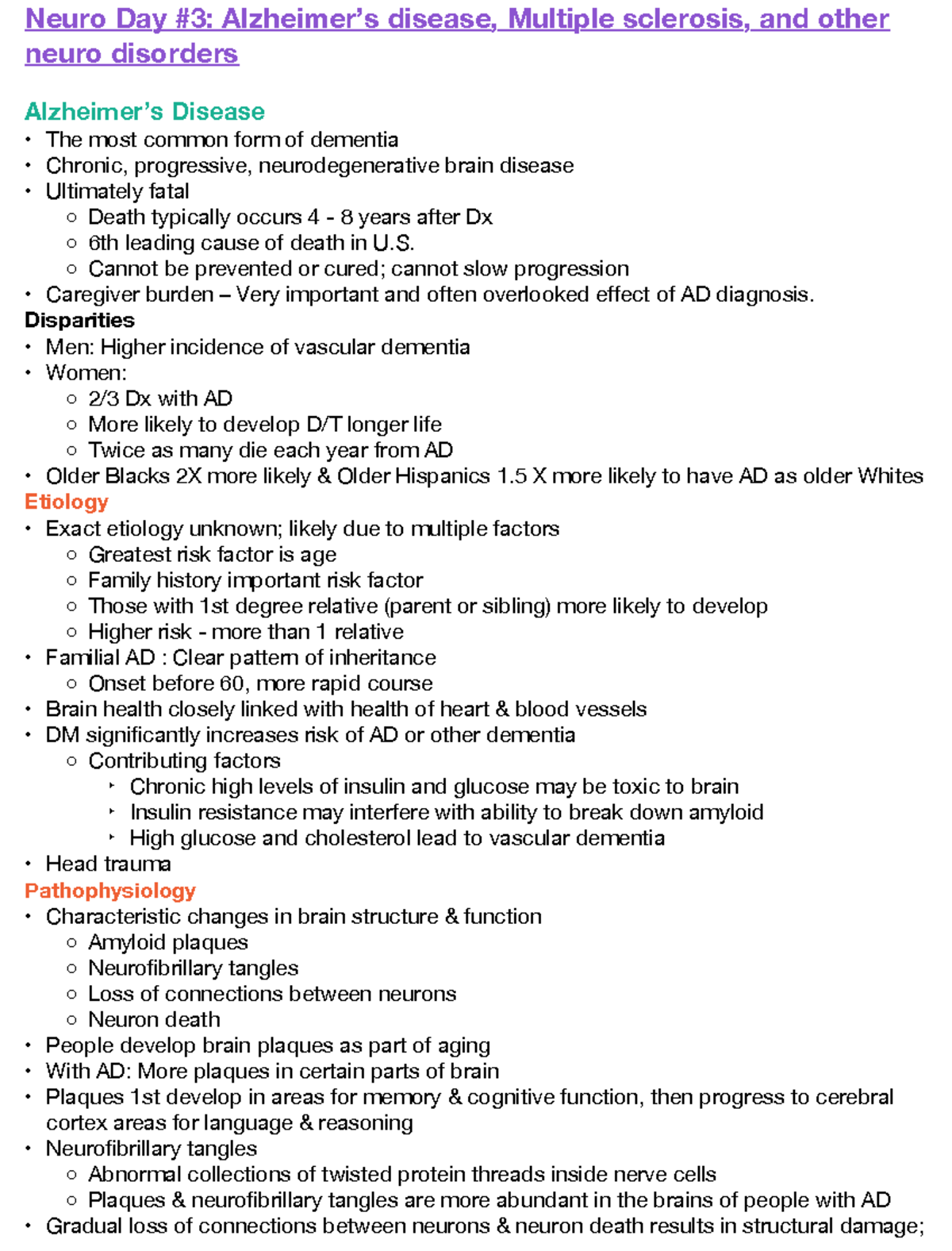 Neuro Day 3 - Neuro Day #3: Alzheimer’s disease, Multiple sclerosis ...