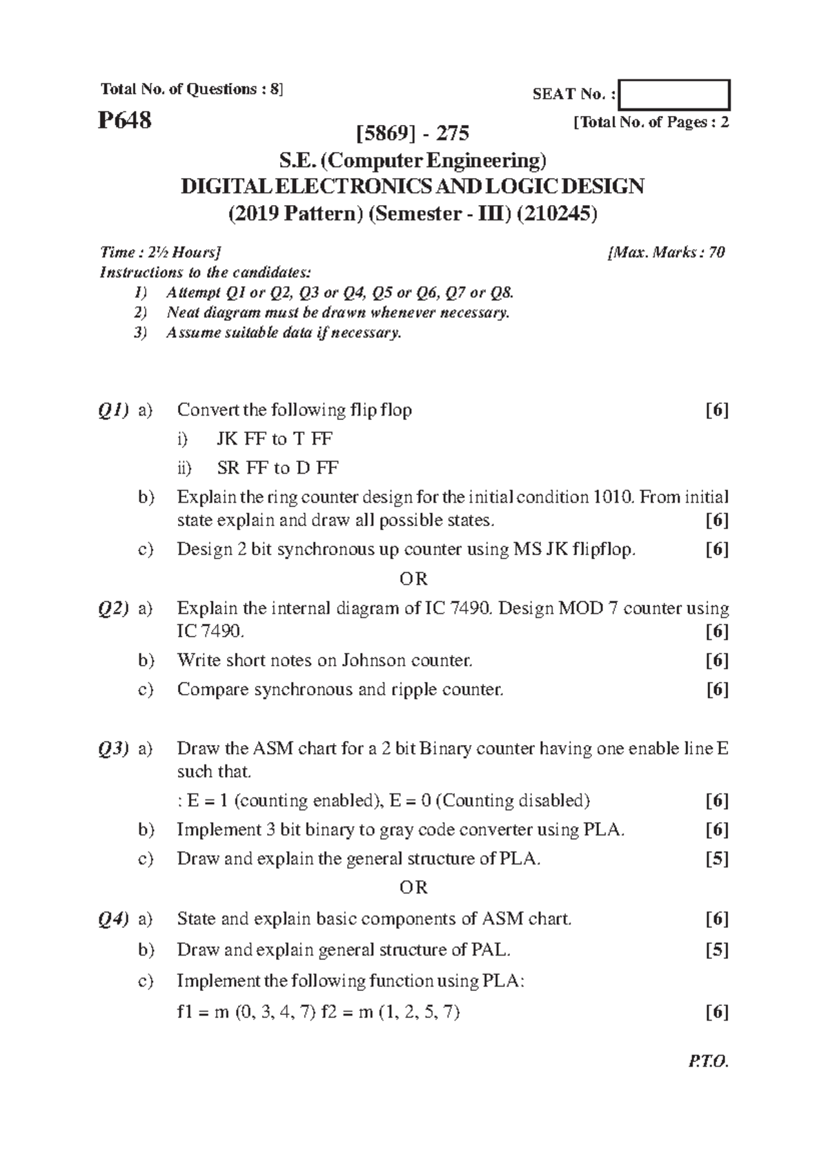 Deld last attemt - endsem paper - [5869] - 275 1 Total No. of Questions : 8] [5869] - 275 S ...