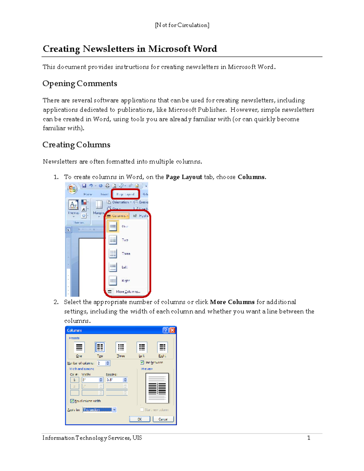 Word2007 Nsltr - Creating Newsletters in Microsoft Word This document ...