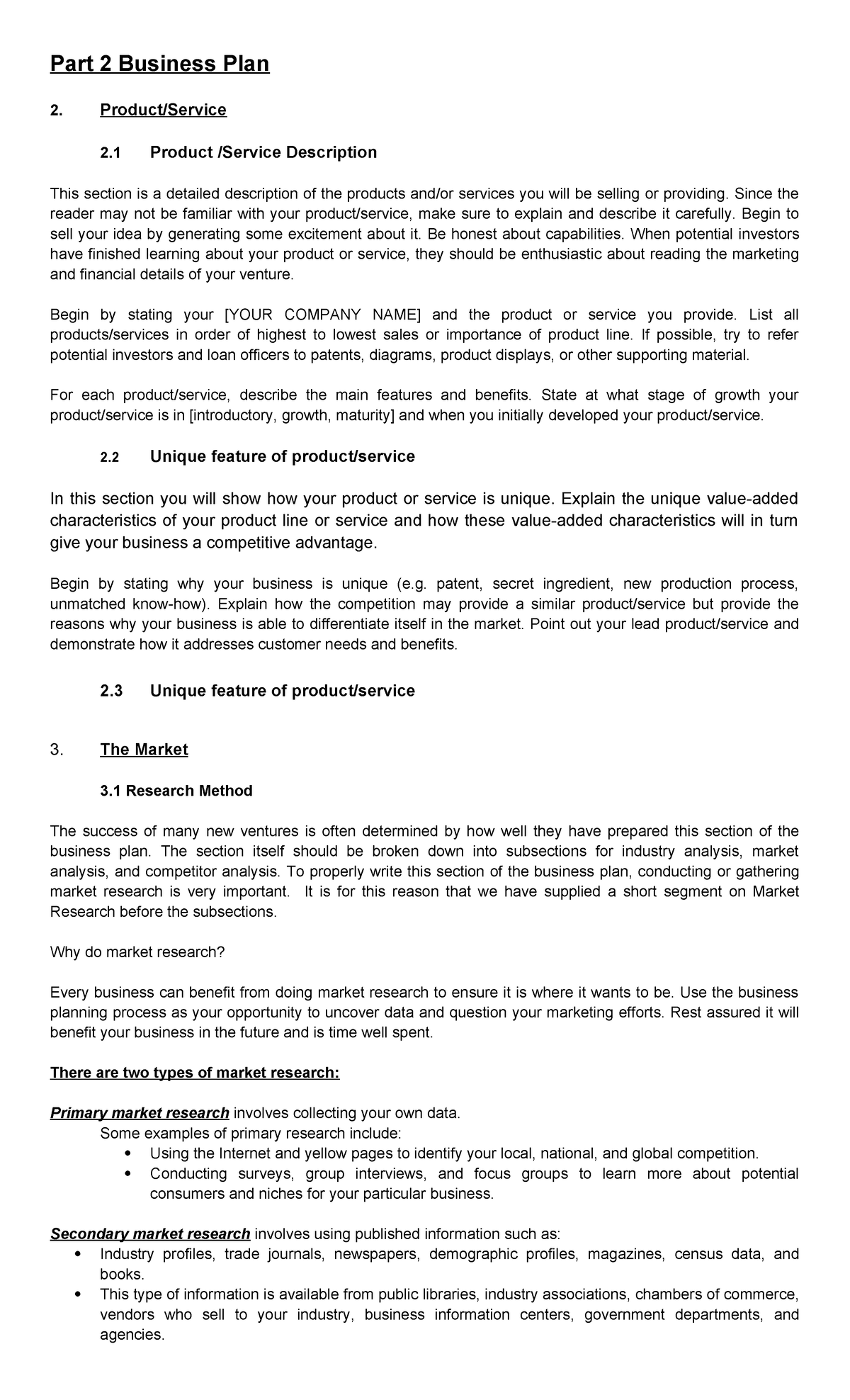 Part 2 Business Plan - Part 2 Business Plan 2. Product/Service 2 ...