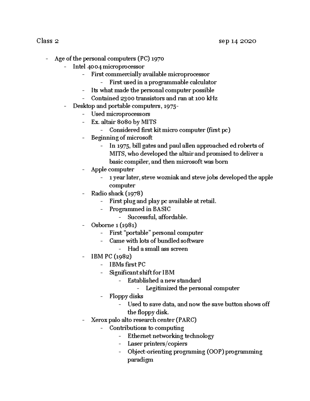 Compsci Class 2 - Class 2 sep 14 2020 Age of the personal computers (PC ...
