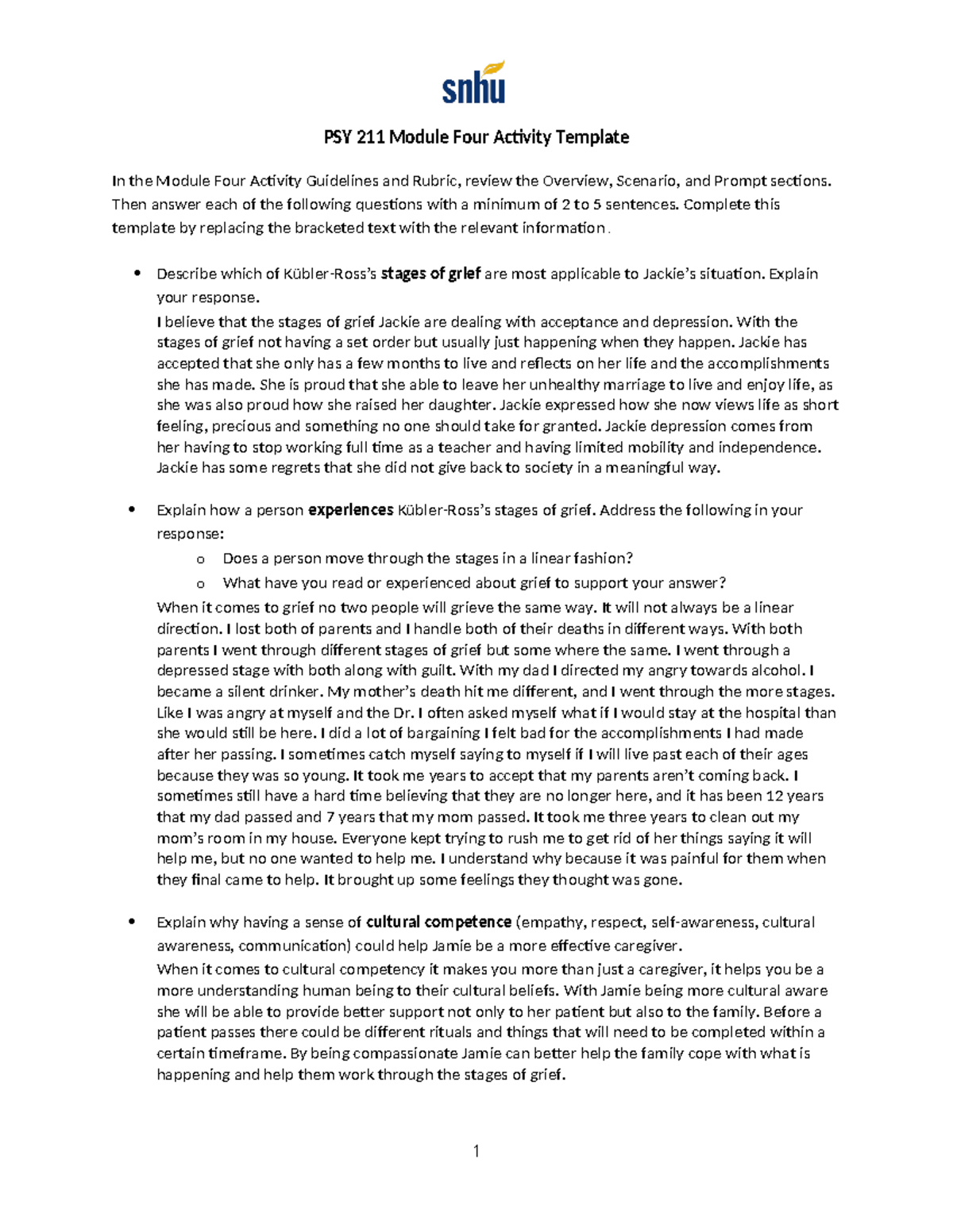 PSY 211 Module Four Activity Homework - PSY 211 Module Four Activity ...