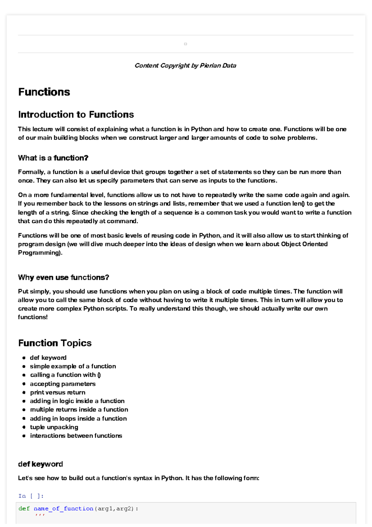02-Functions - .... - Content Copyright by Pierian Data ...