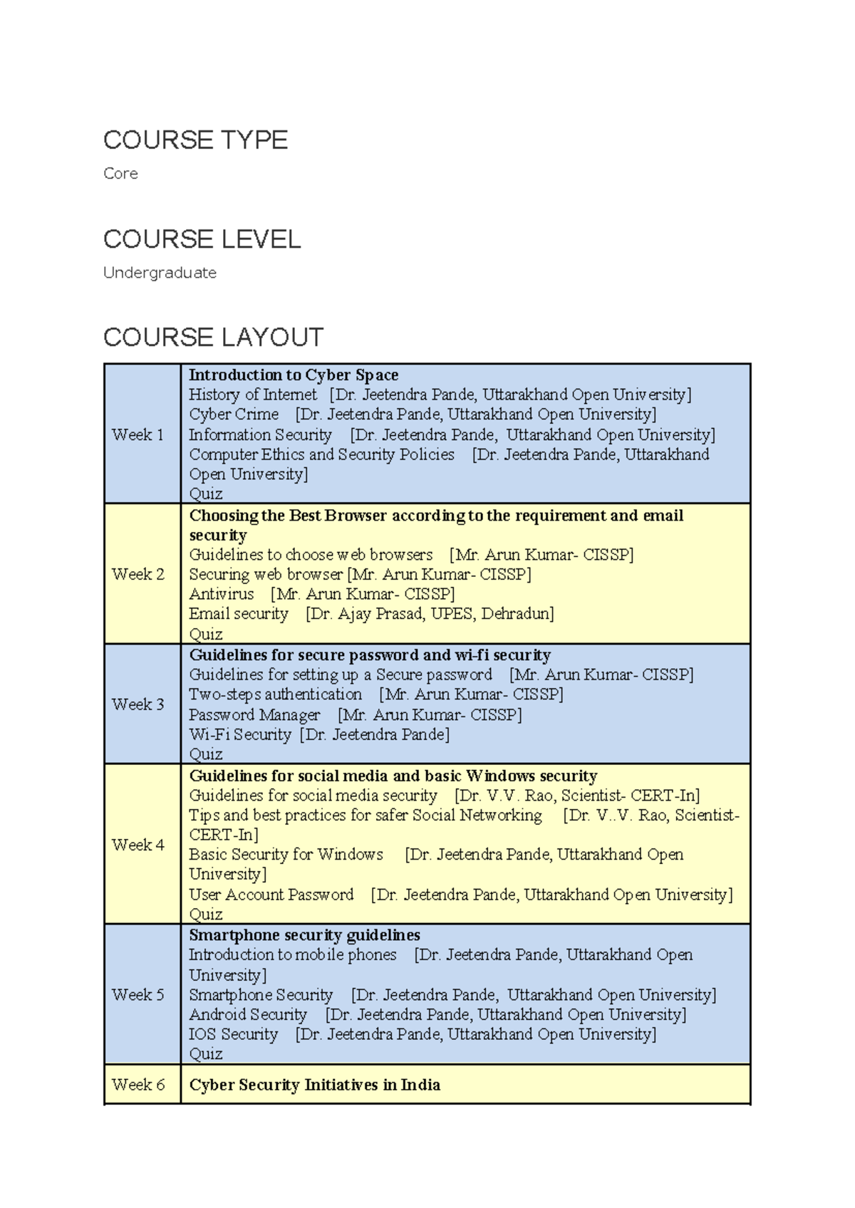 Cyber Security - Go through it, you'll like it! - COURSE TYPE Core COURSE LEVEL Undergraduate ...