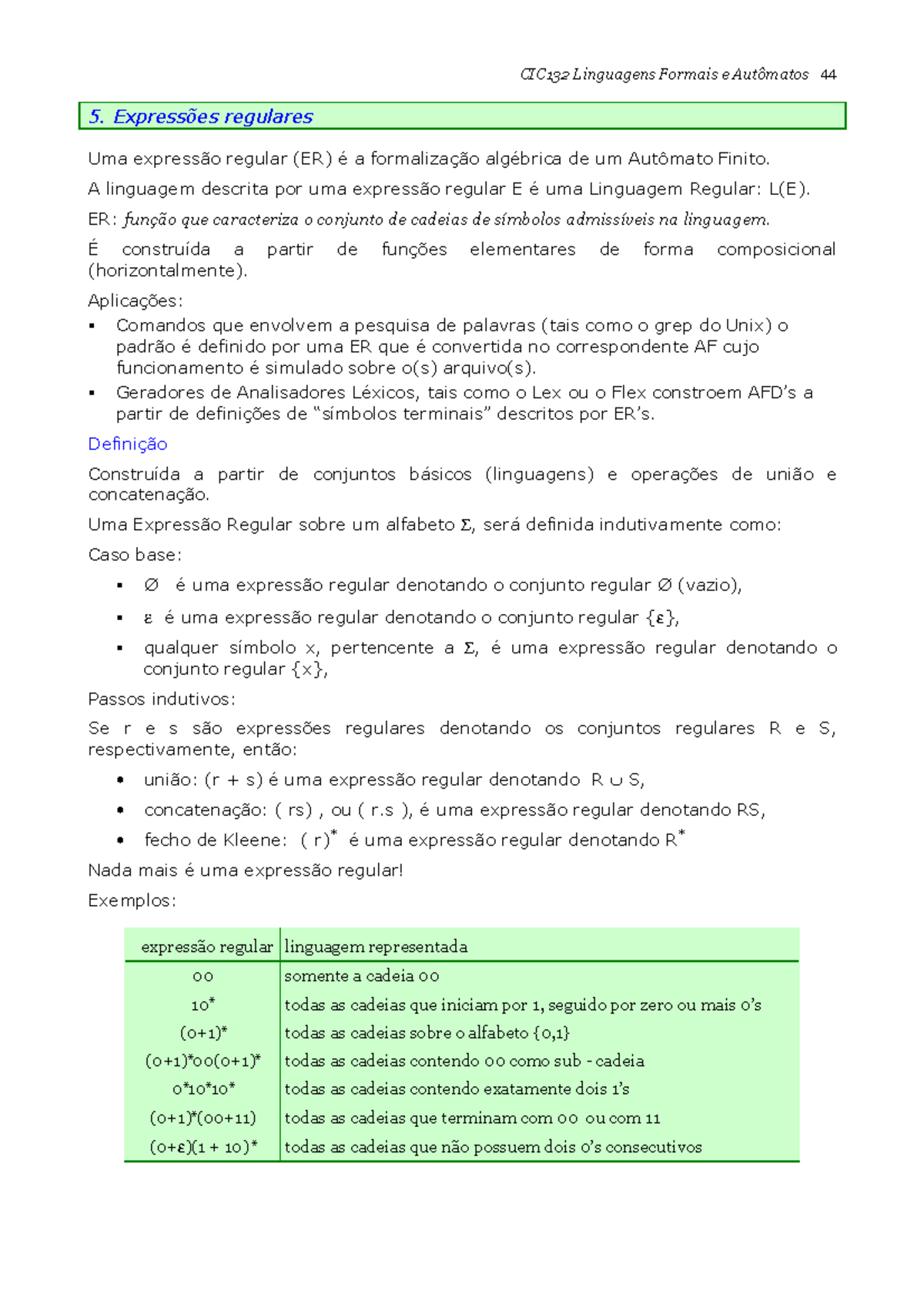Expressões Regulares - 5. Expressões regulares Uma expressão regular ...