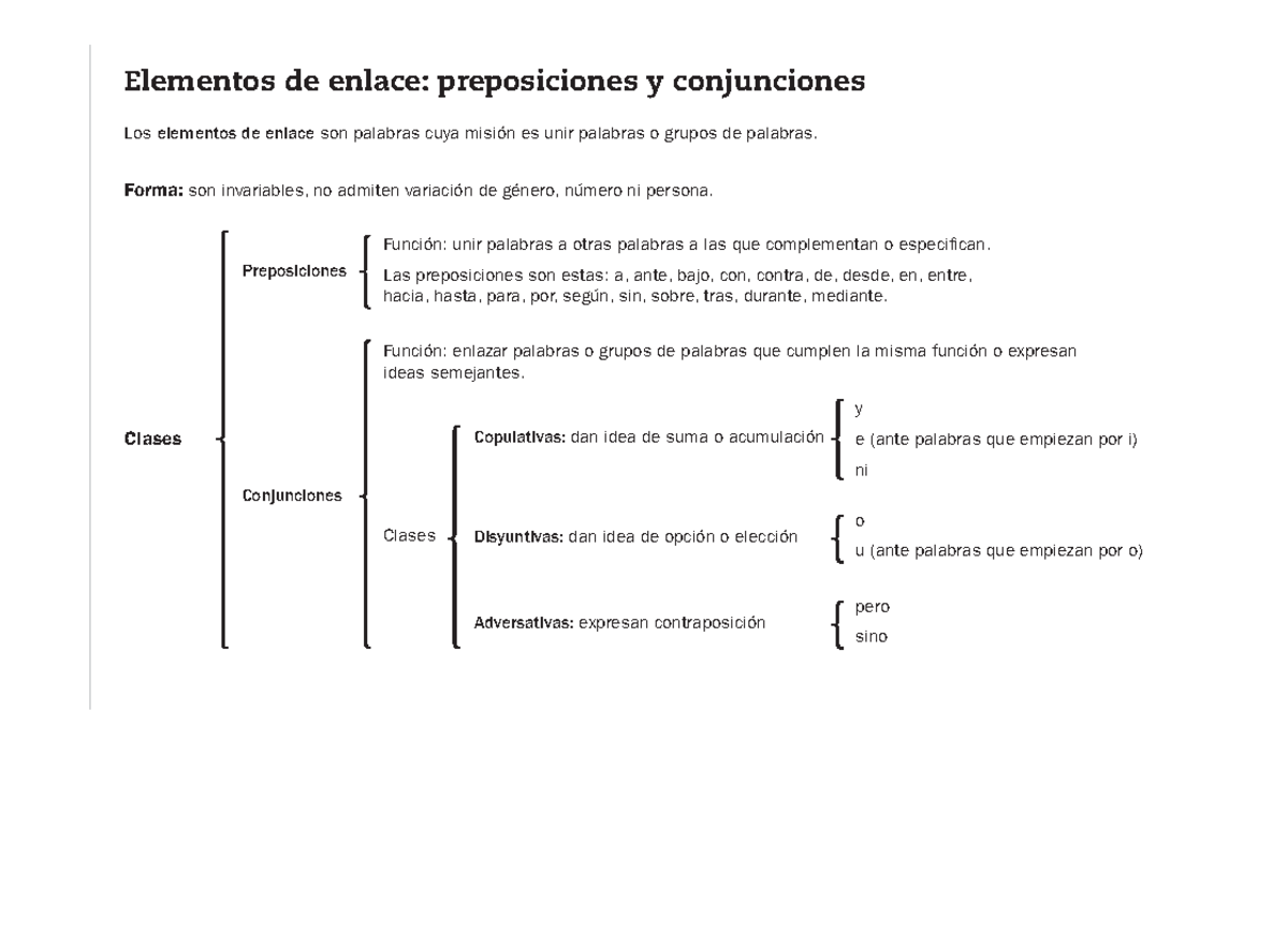 Conjunciones y preposiciones - 20 Elementos de enlace: preposiciones y ...