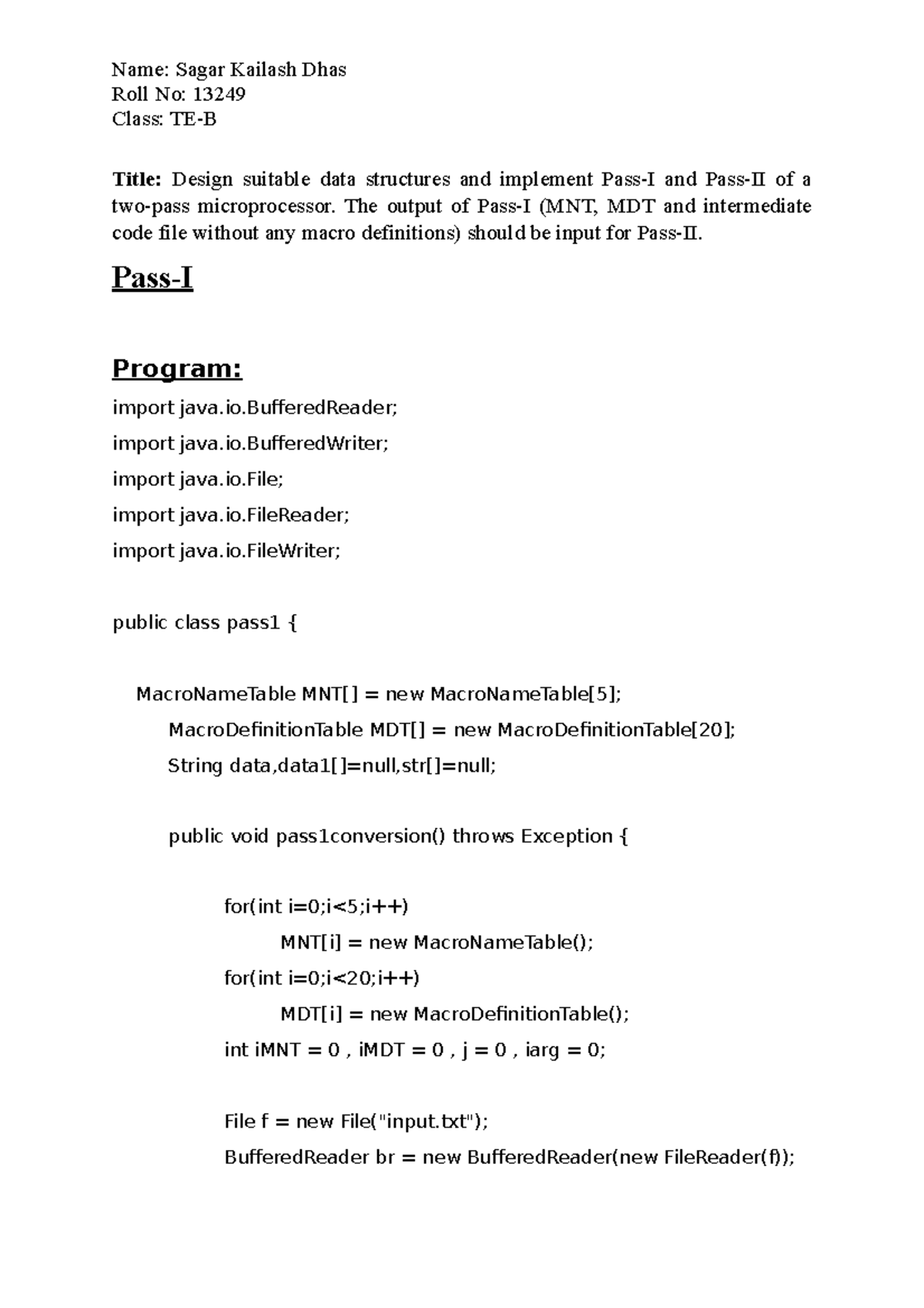 Assingment 2 - 310243 - Roll No: 13249 Class: TE-B Title: Design suitable data structures and ...