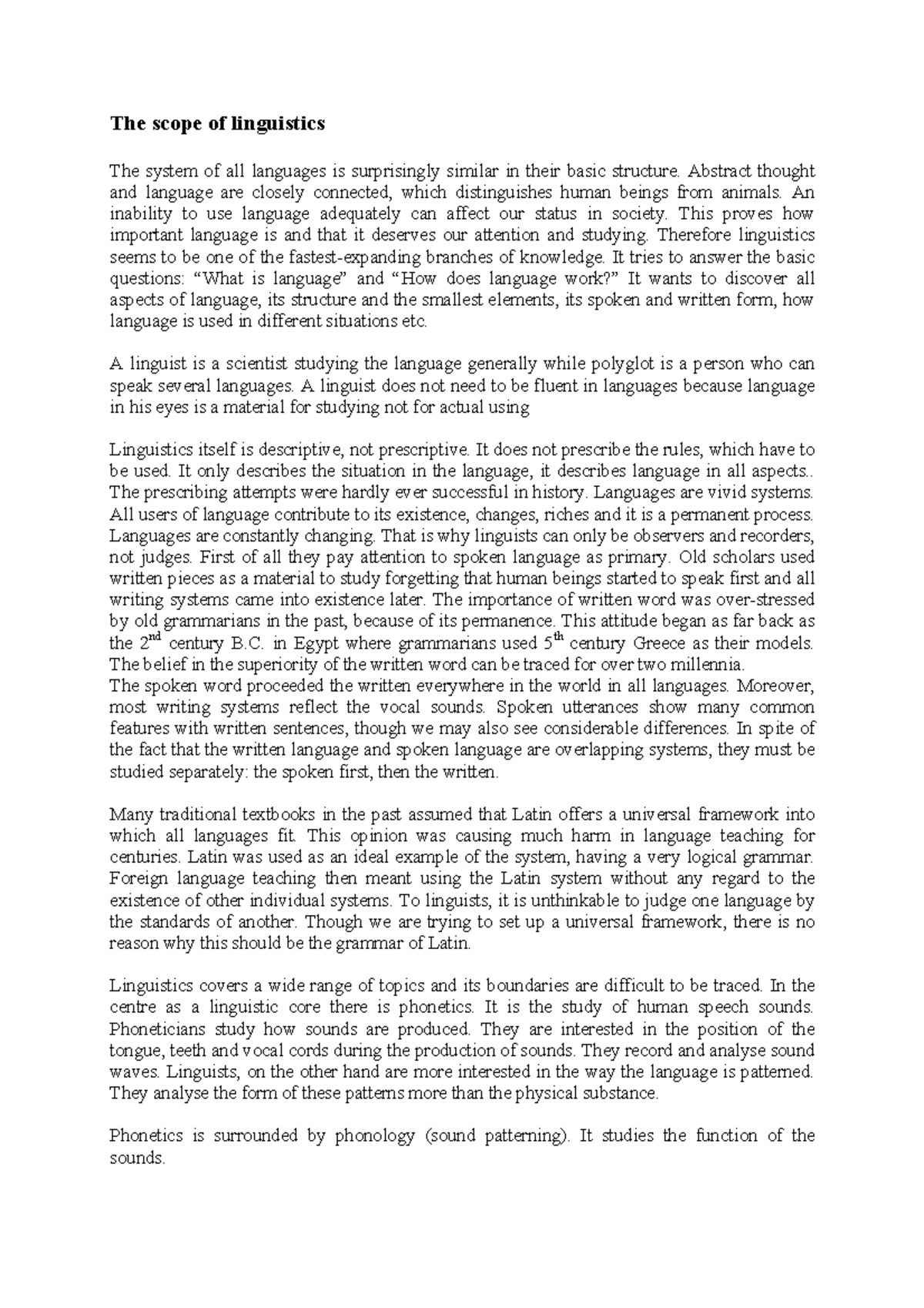 1 The scope of linguistics - The scope of linguistics The system of all ...