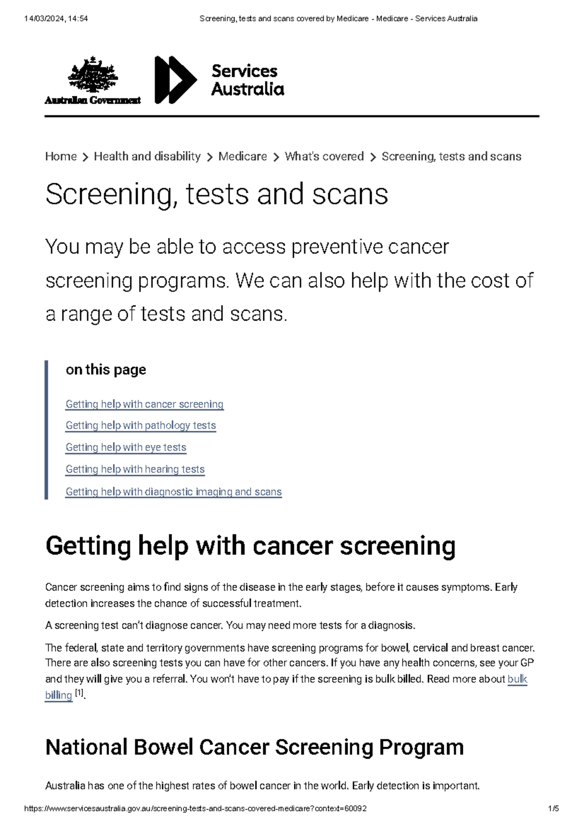 Screening, tests and scans covered by Medicare Readings - Home Health ...